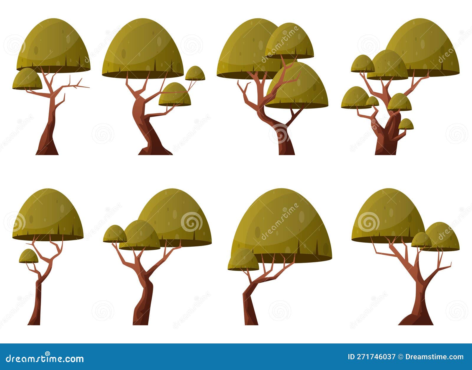 Colorful Cartoon Tree Collection Isolated on White Stock Illustration ...