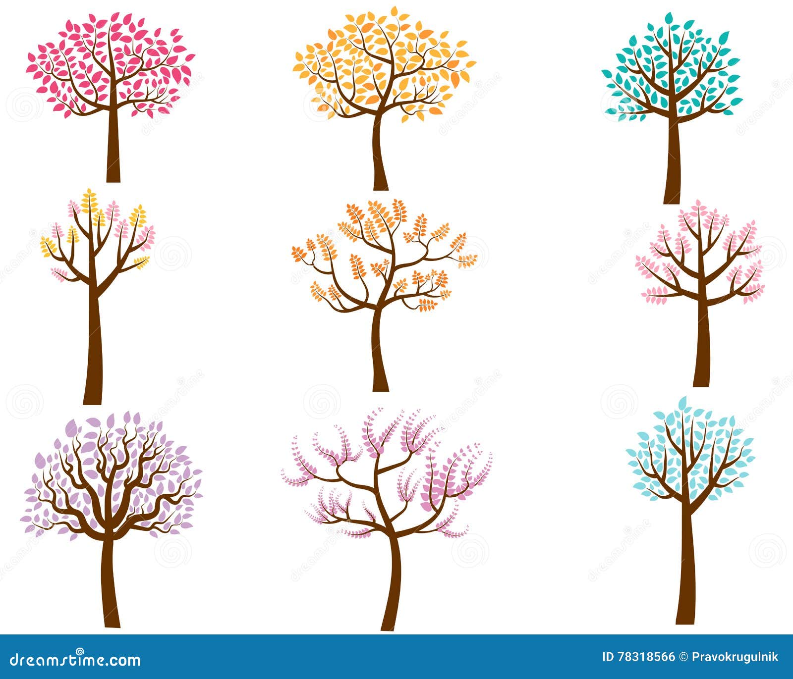 Colorful Cartoon Trees stock vector. Illustration of branches - 78318566