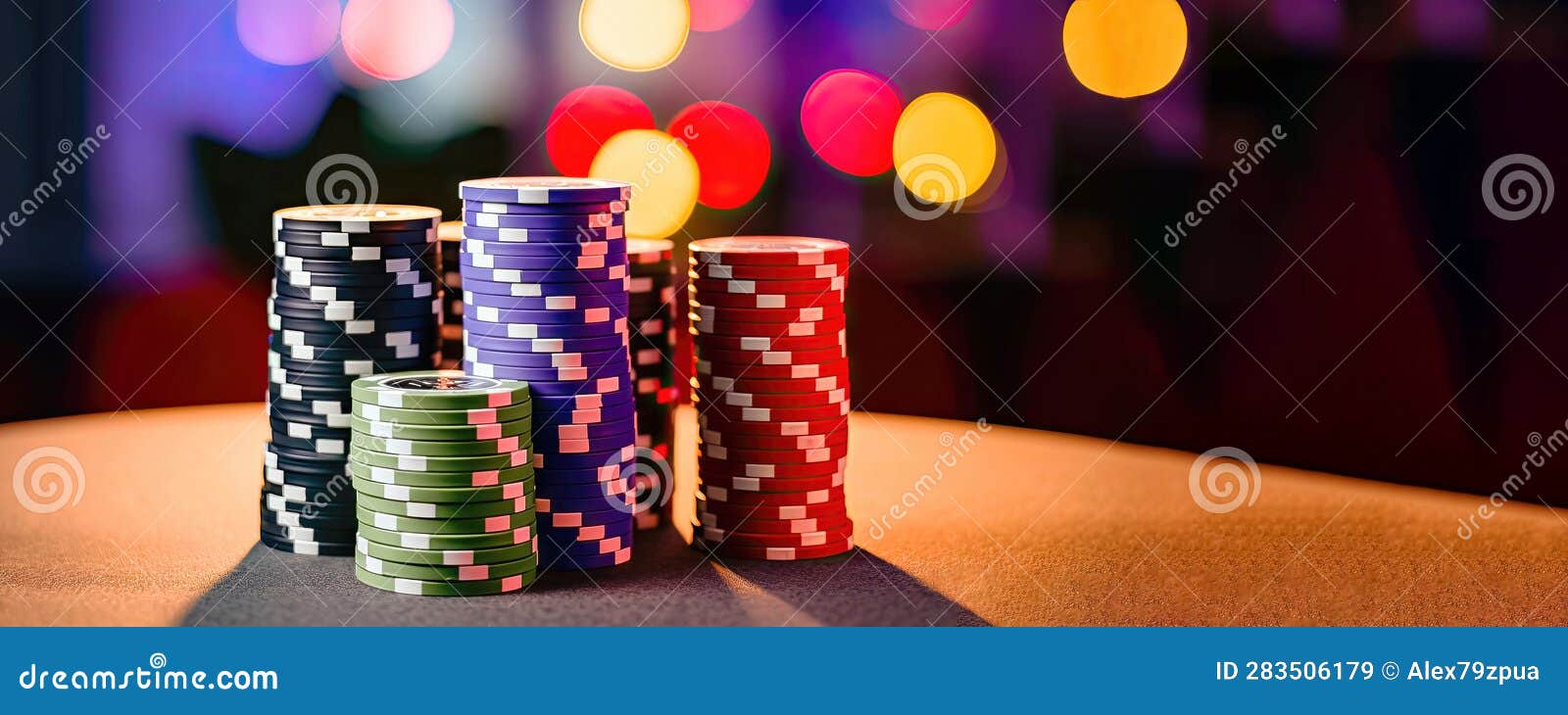 Colorful Casino Chips on Blurred Background - Risk and Reward ...