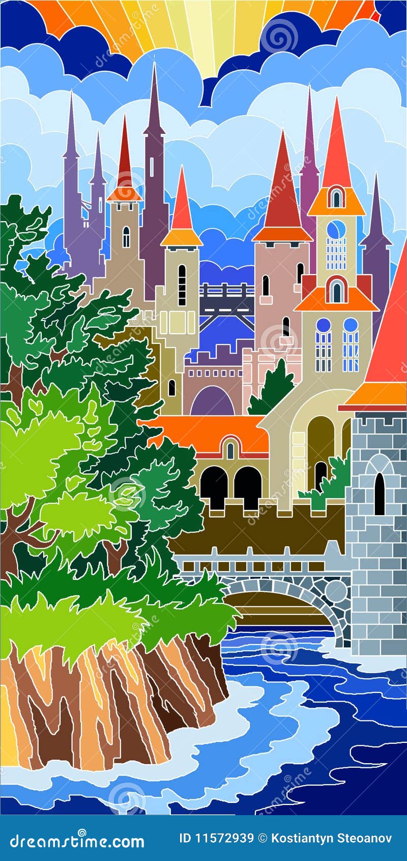 Colorful castle stock illustration. Illustration of painting - 11572939