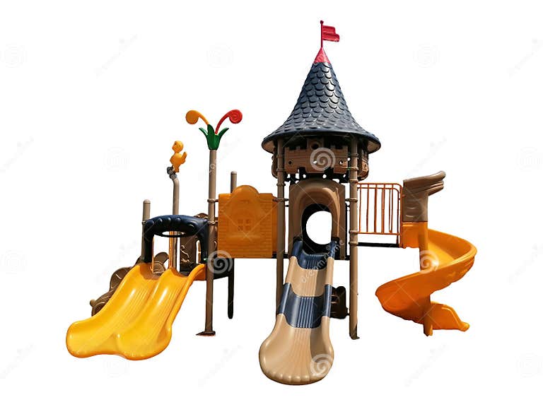 Colorful Castle-Themed Playground with Slides and Climbing Structures ...