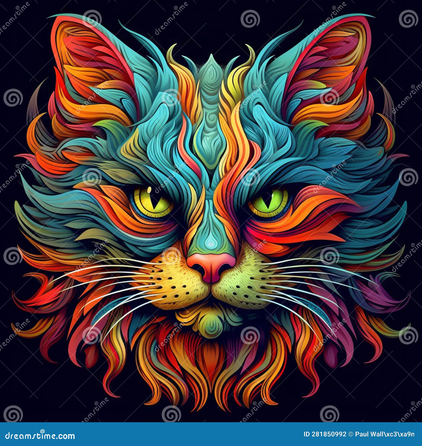 Colorful Cat Face Illustration. Stock Illustration - Illustration of ...