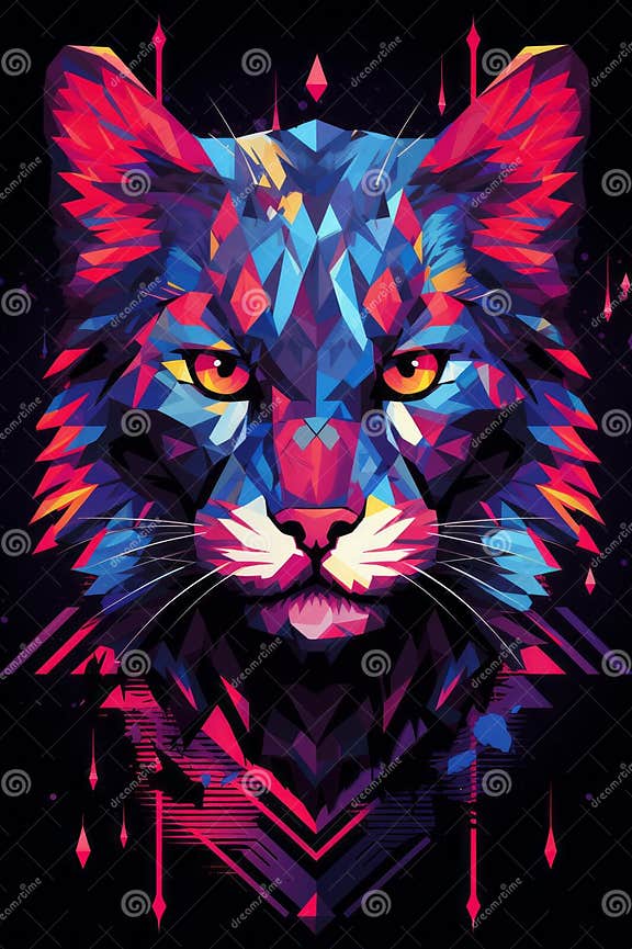 A Colorful Cat Head on a Black Background Stock Illustration ...