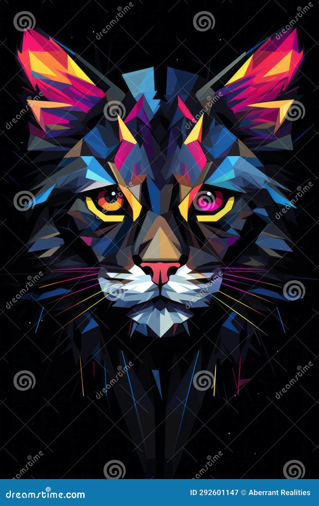 A Colorful Cat Head on a Black Background Stock Illustration ...