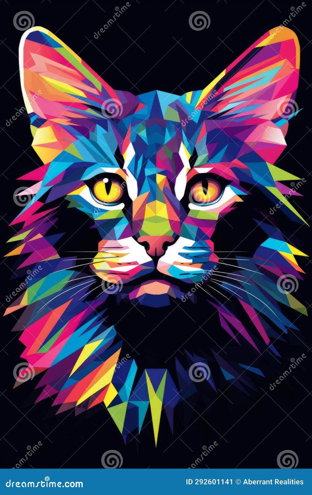 A Colorful Cat Head in the Style of Geometric Art Stock Illustration ...