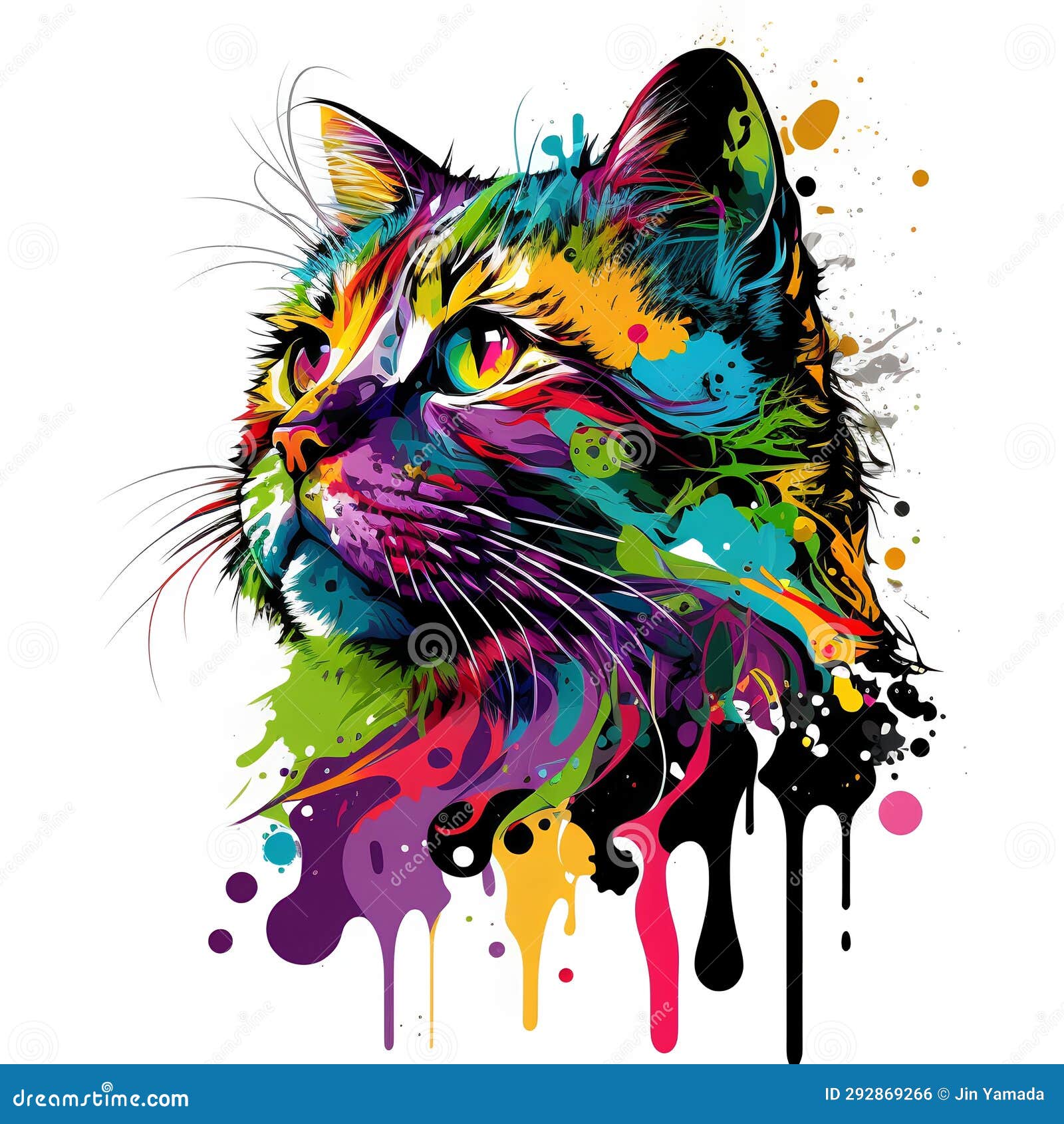 Colorful Cat Portrait with Splashes and Blots. Vector Illustration ...