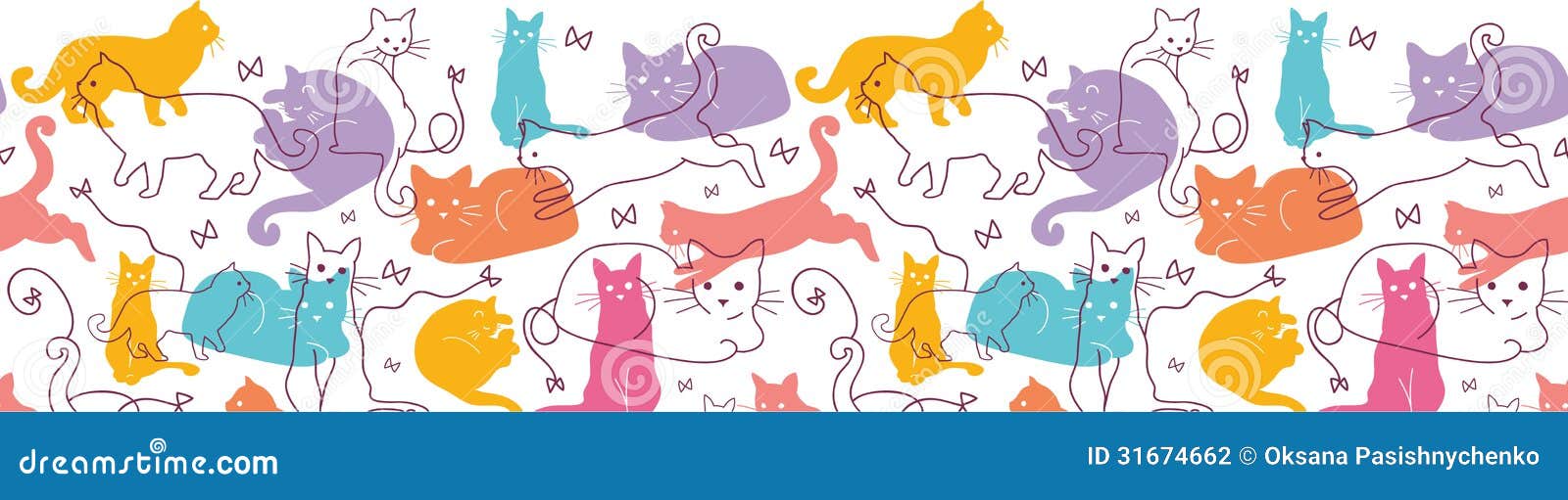 Colorful Cats Horizontal Seamless Pattern Stock Vector - Illustration ...
