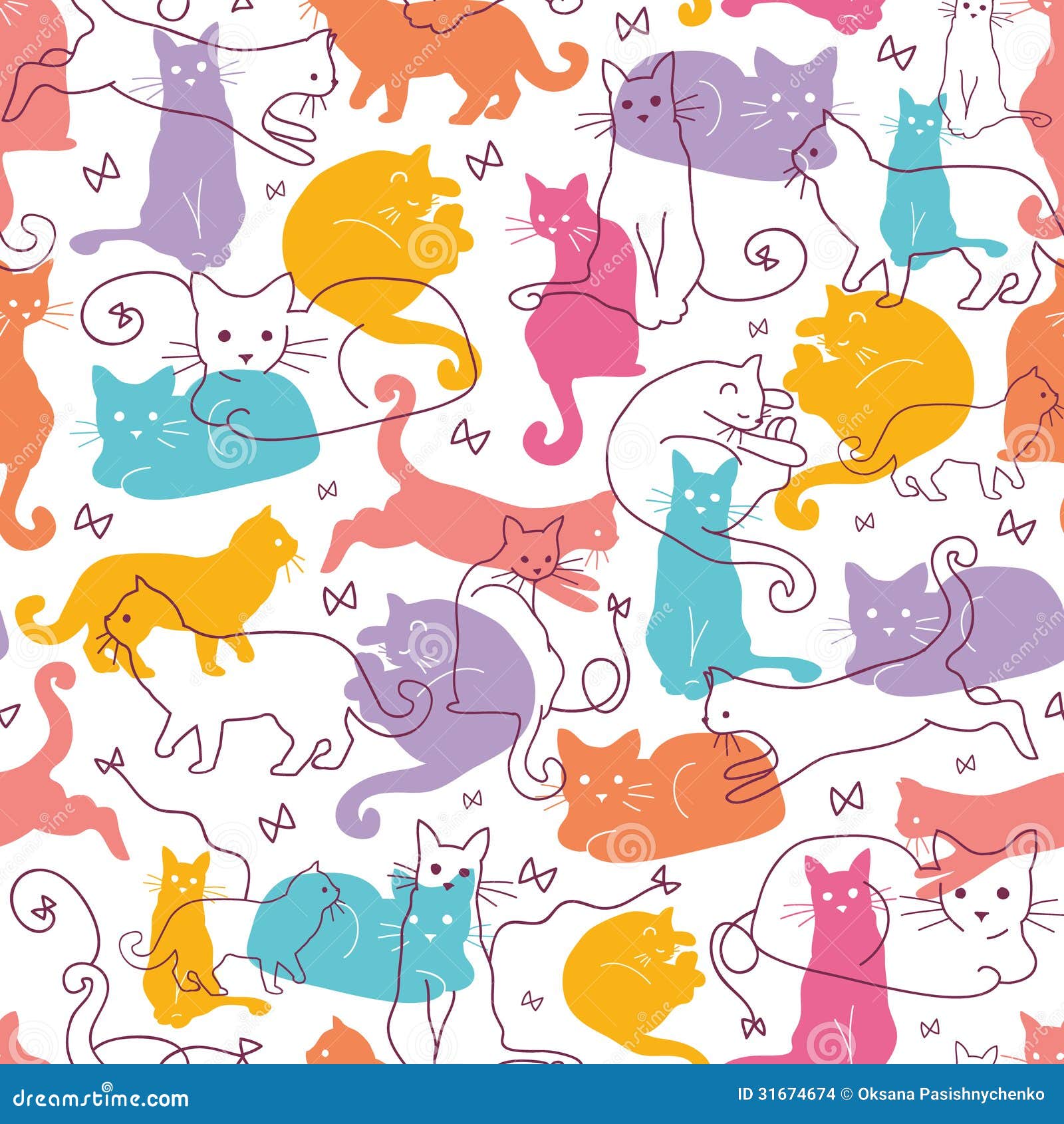 Pattern Of Cats With Different Emotions Handmade. Cute Emoticon Vector ...