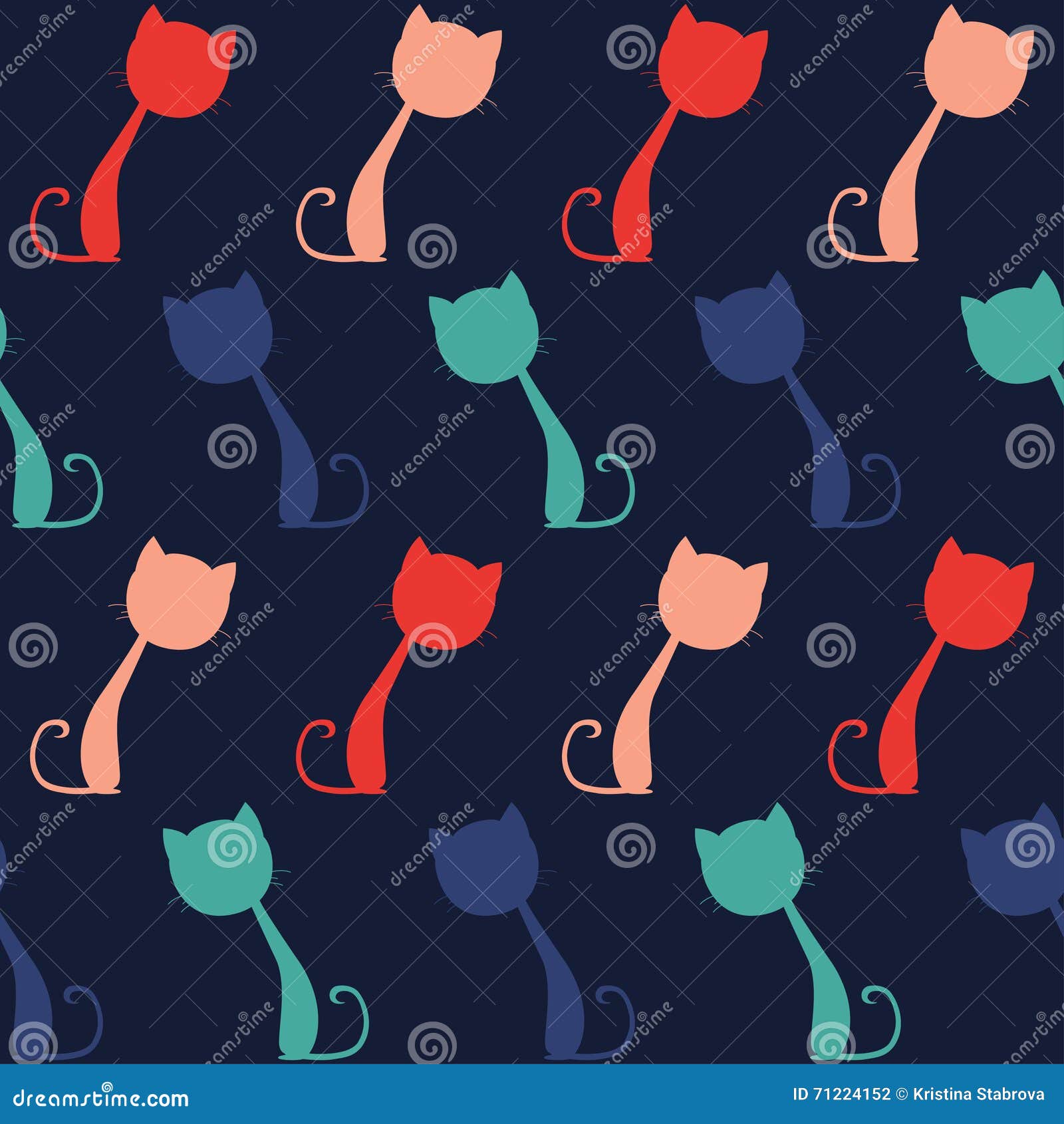 Colorful Cats, Seamless Pattern Stock Vector - Illustration of animal ...