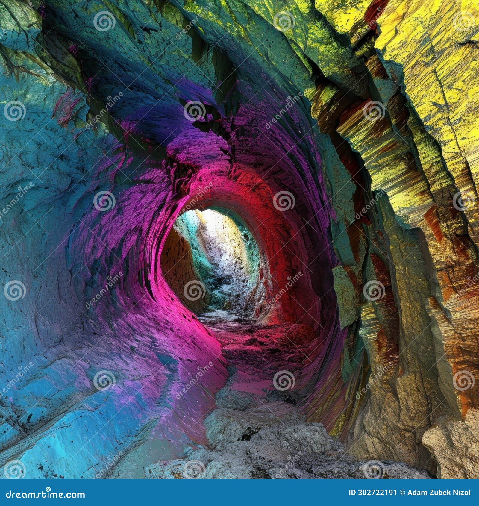 A Colorful Cave with a Hole in it Stock Illustration - Illustration of ...