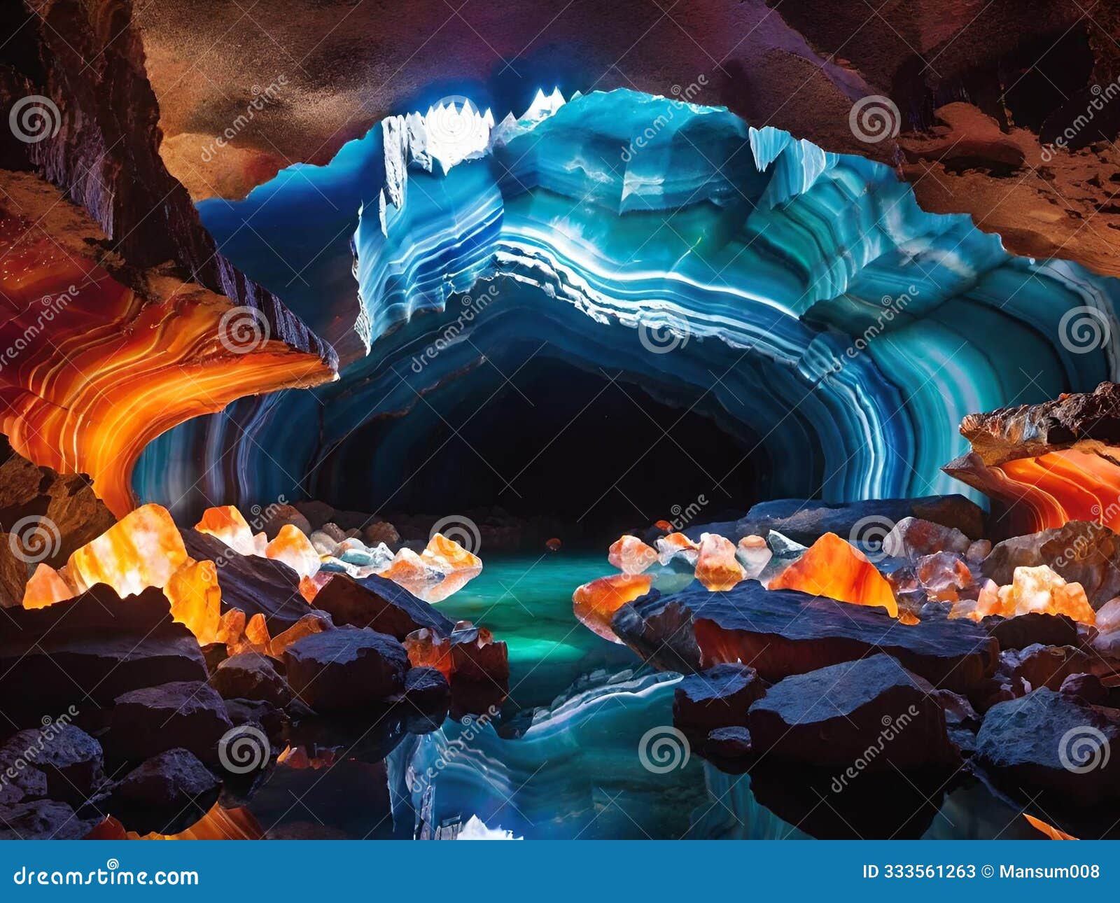 Colorful Cave in the Mountain Stock Illustration - Illustration of ...