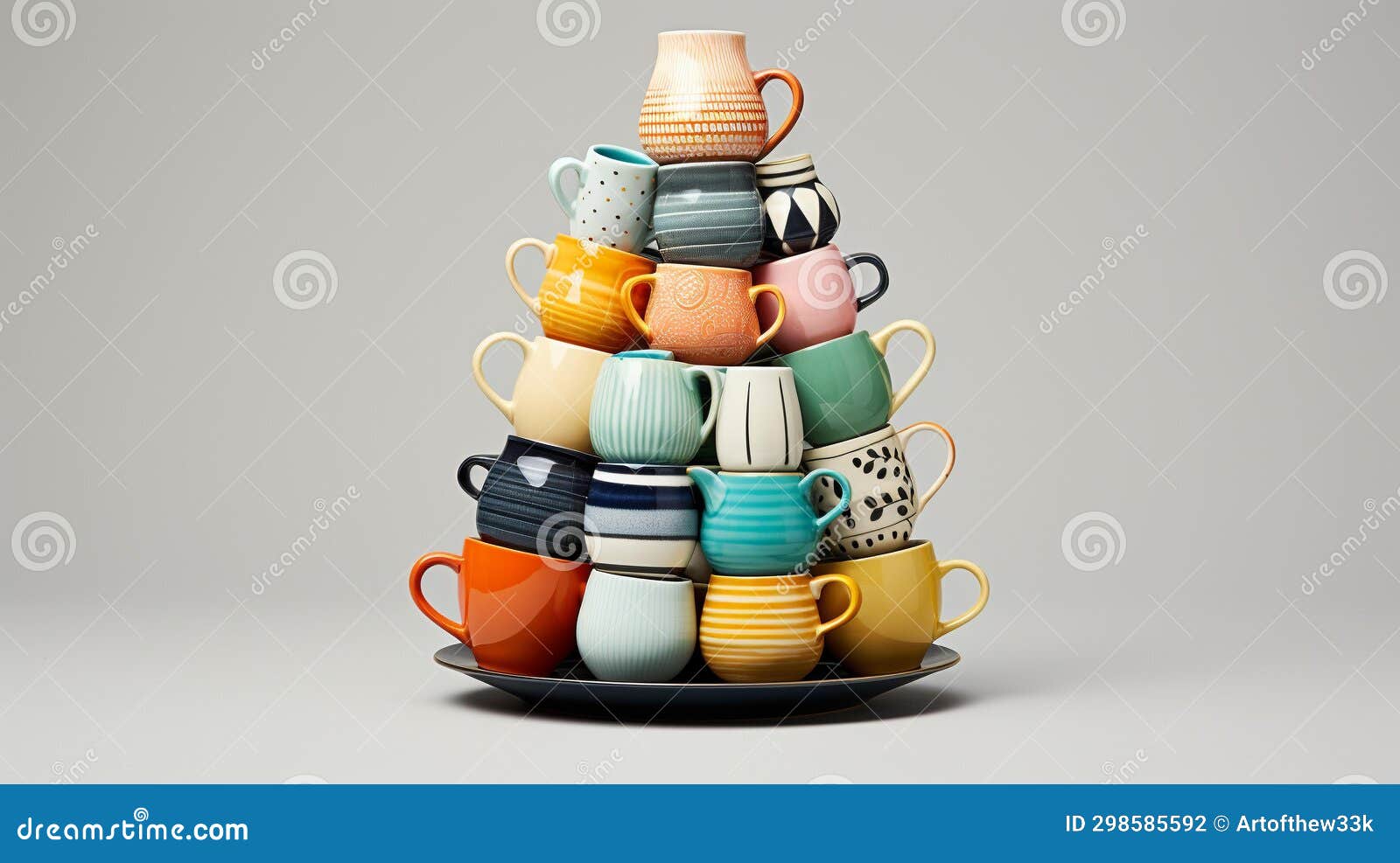 Colorful Ceramic Mug Pyramid: a Vibrant and Dynamic Composition Stock ...