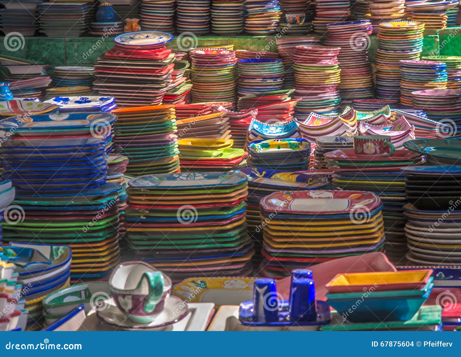 Colorful ceramic plates stock photo. Image of painted - 67875604