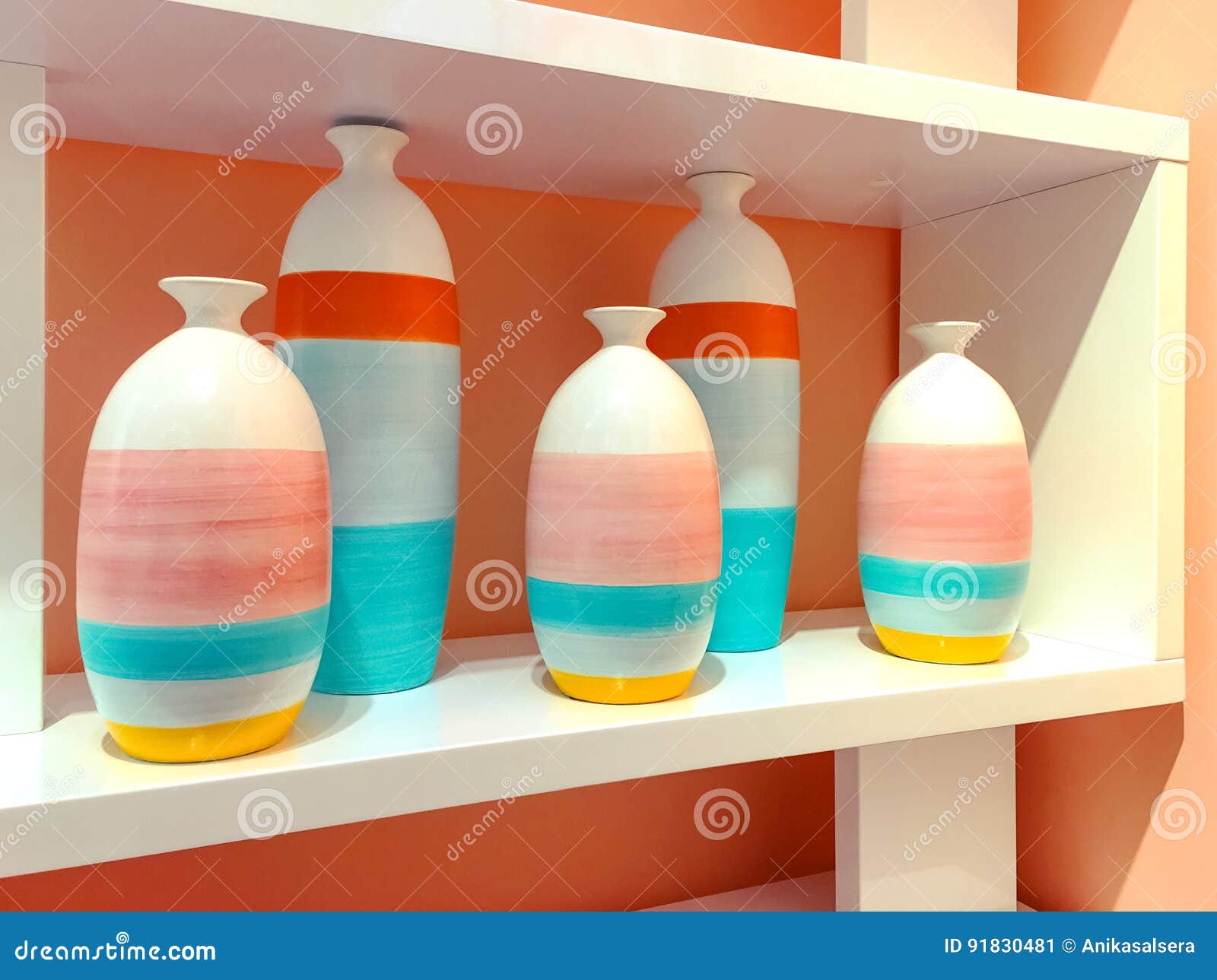 Colorful Ceramic Vases on a Shelf Stock Image - Image of modern, decor ...