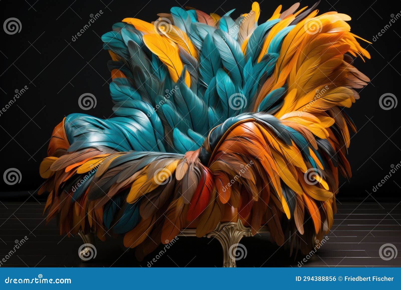 A Colorful Chair with Feathers All Over it Stock Illustration ...