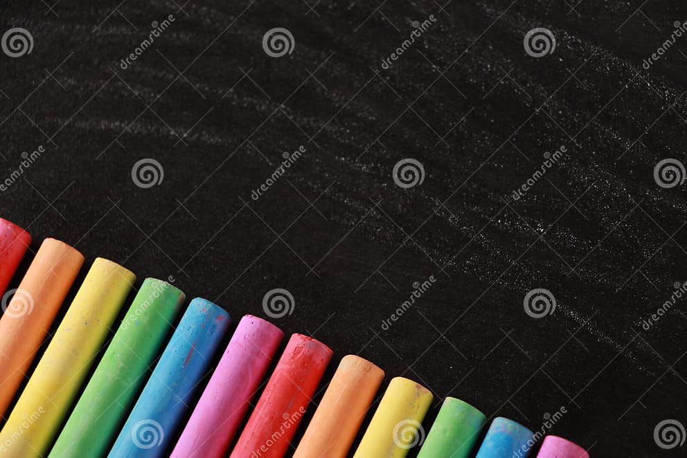 Colorful Chalk and Blackboard Stock Photo - Image of education, close ...