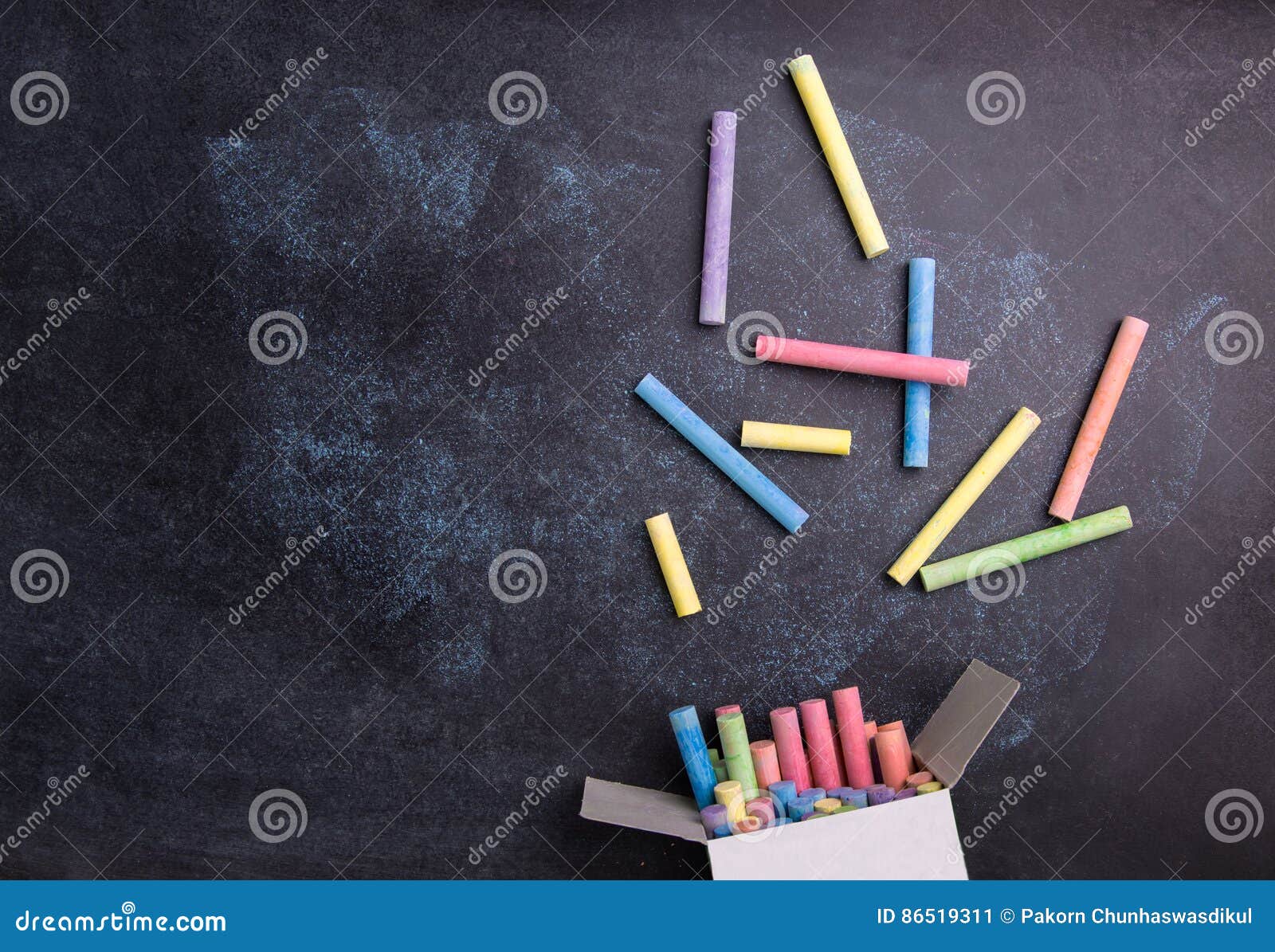 Colorful Chalk on Blackboard Background. Stock Image - Image of board ...