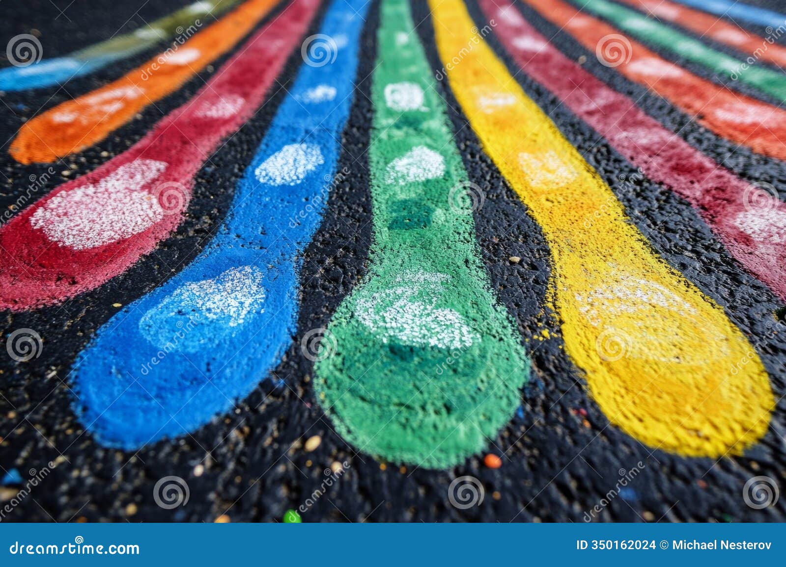 Colorful Chalk Drawing Creating Lines on Asphalt Surface Stock Photo ...