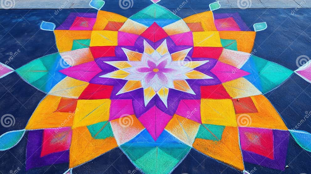Colorful Chalk Drawing of a Mandala on a Dark Surface Stock ...