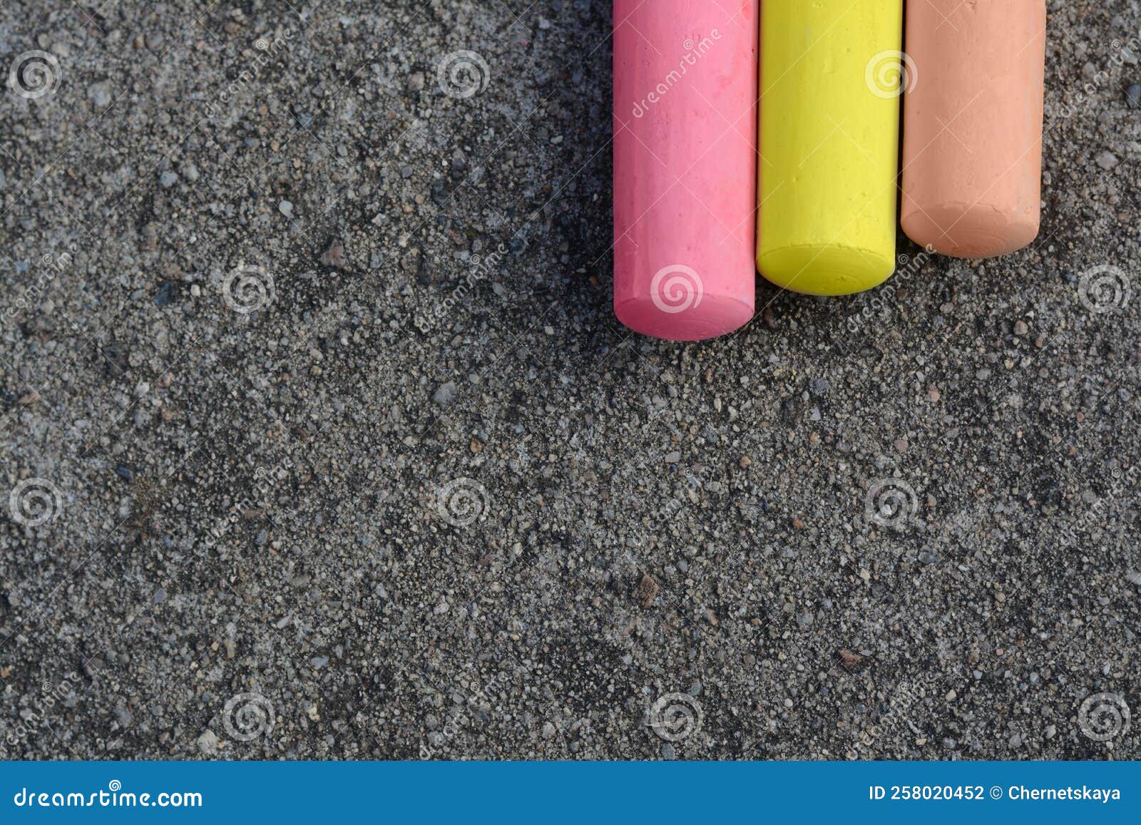 Colorful Chalk Sticks on Asphalt, Flat Lay. Space for Text Stock Photo ...
