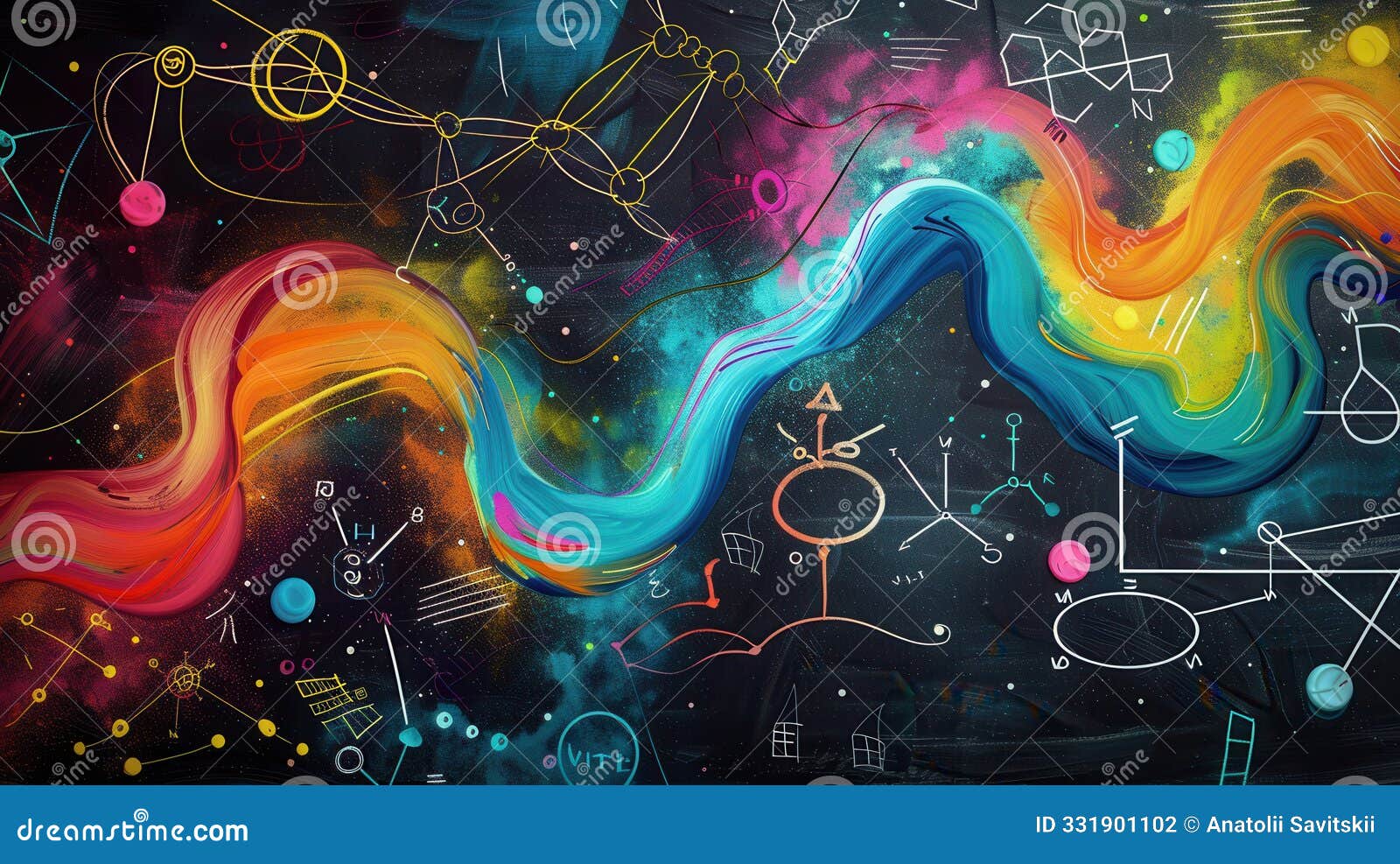 Colorful Chalk Strokes Flow Across a Chalkboard, Intertwining with ...