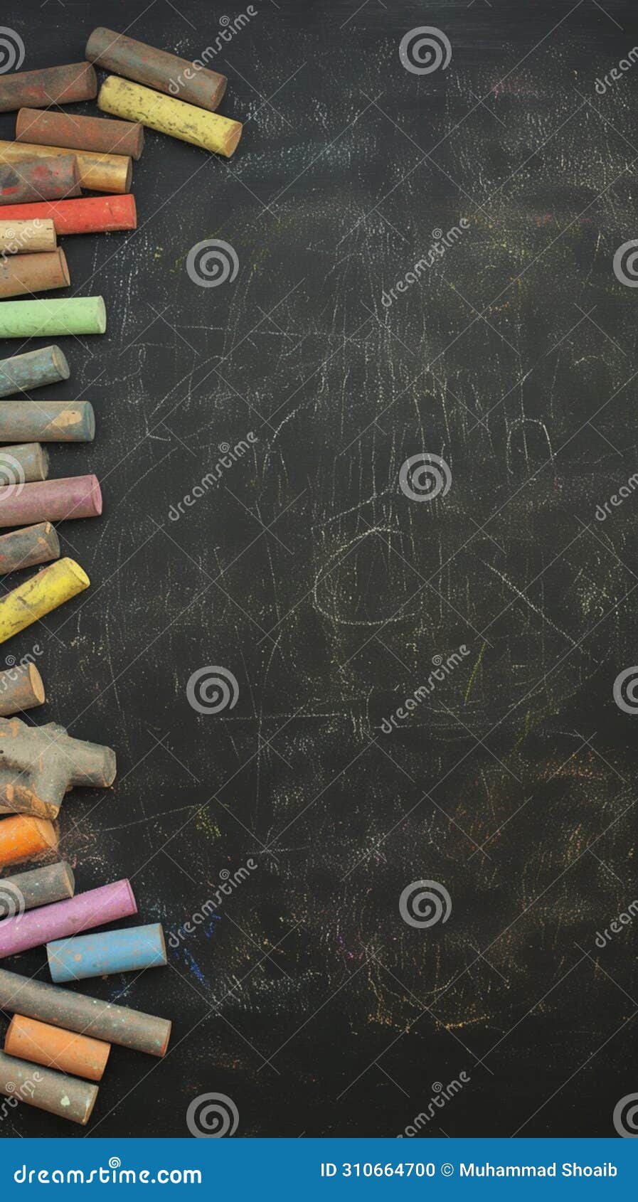 Colorful Chalks Arranged on Blackboard, Ideal for Educational Settings ...