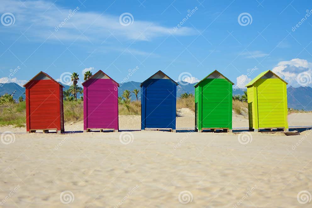 Colorful Changing Rooms on a Beach Stock Image - Image of changing ...