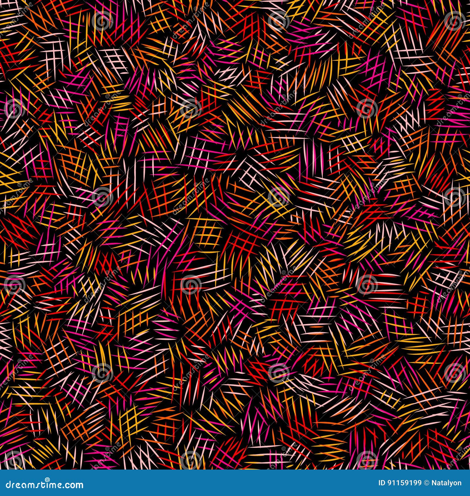 Colorful Chaotic Scratch Hatching on Black Seamless Pattern, Vector ...