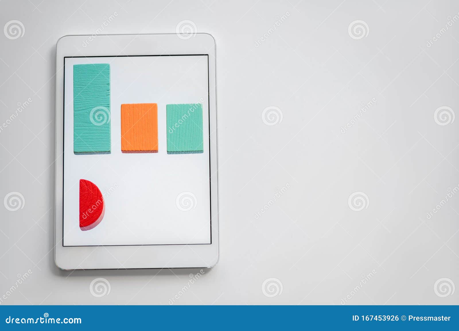 Colorful Chart Made Up of Flat Wooden Bricks Lying in Row on Screen of ...