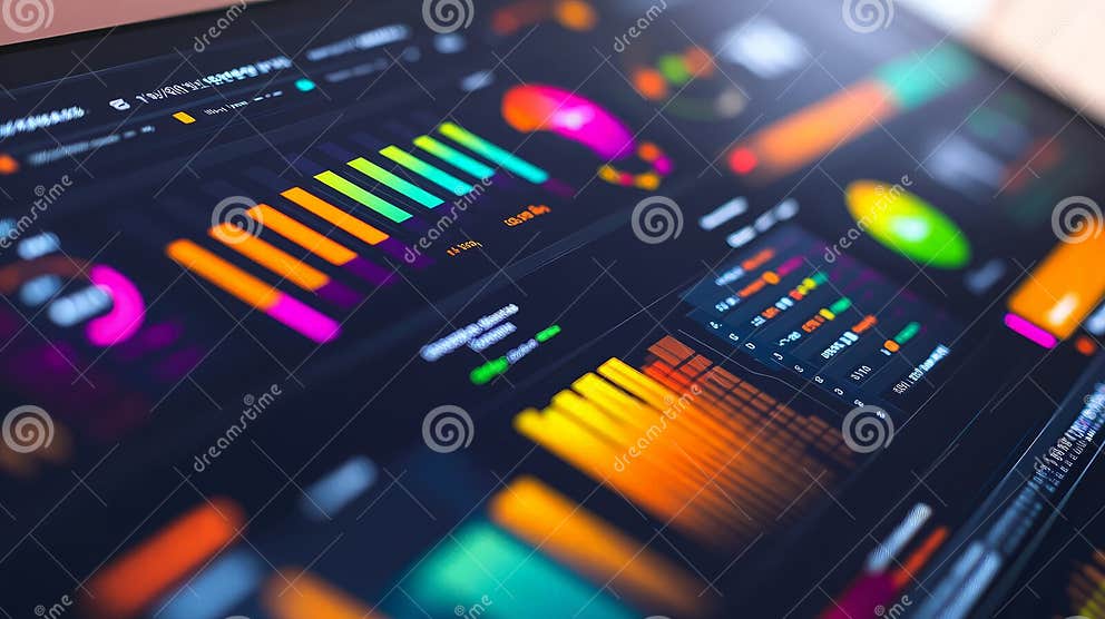 Colorful Charts and Graphs on a Laptop Screen Stock Image - Image of ...