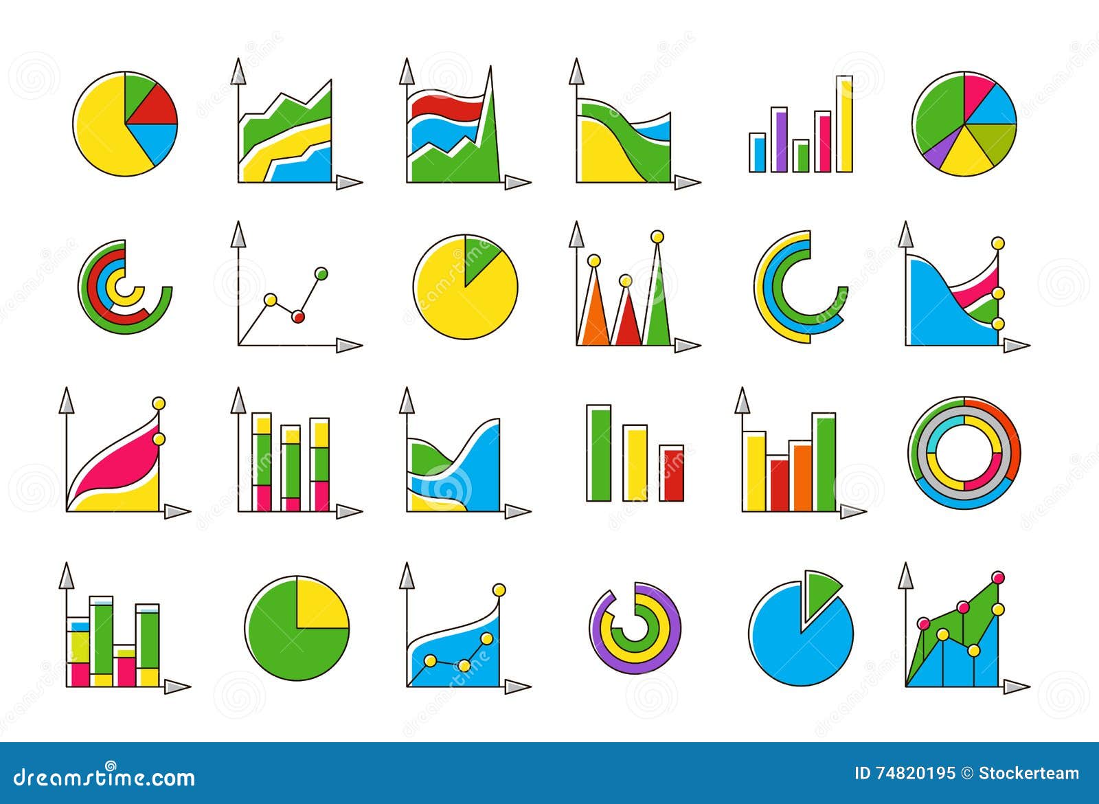 Colorful charts icons set stock illustration. Illustration of ...