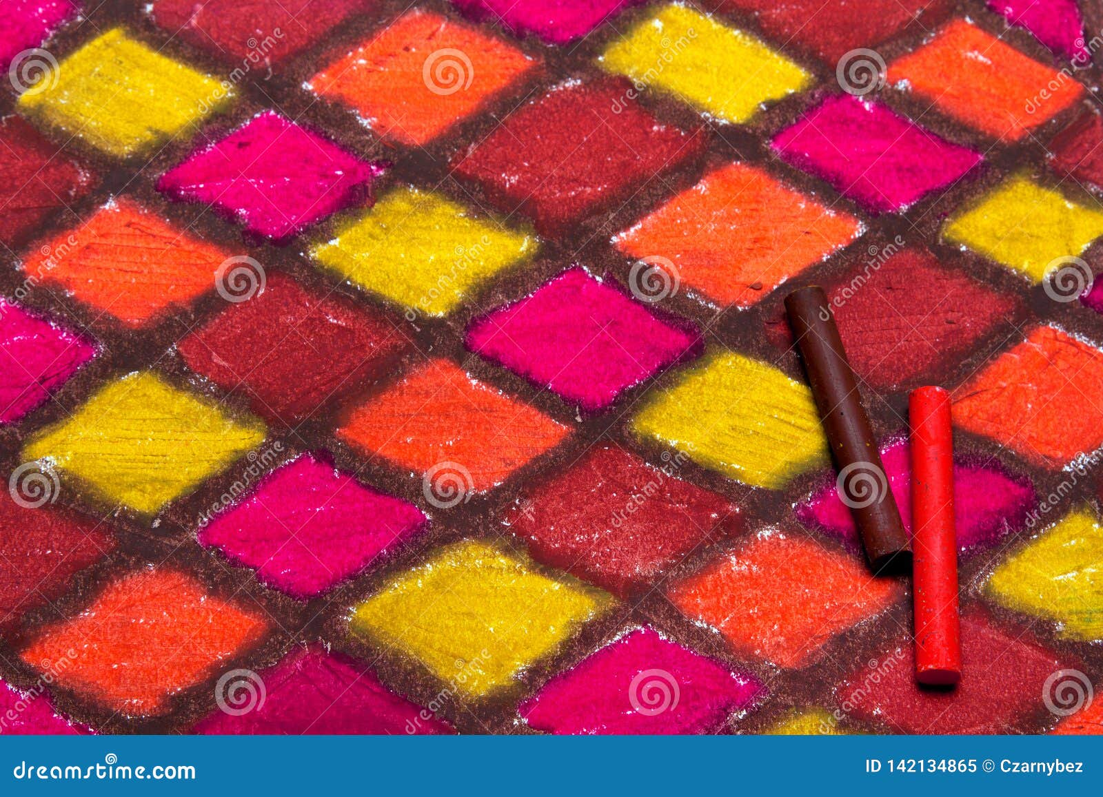 Oil Pastels Drawing with Squares Stock Illustration - Illustration of ...