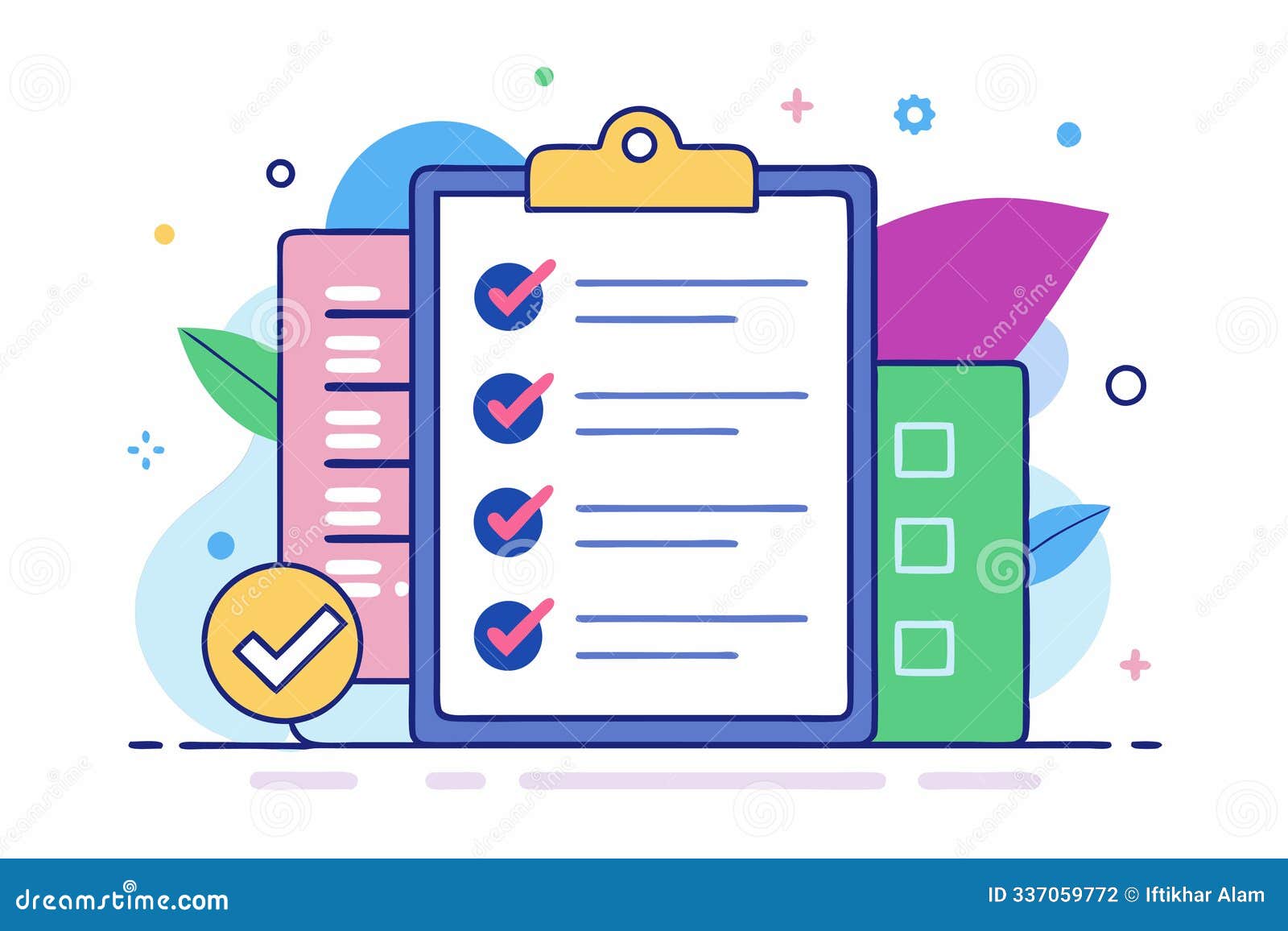 Colorful Checklist Calculator And Laboratory Design Vector Illustration ...