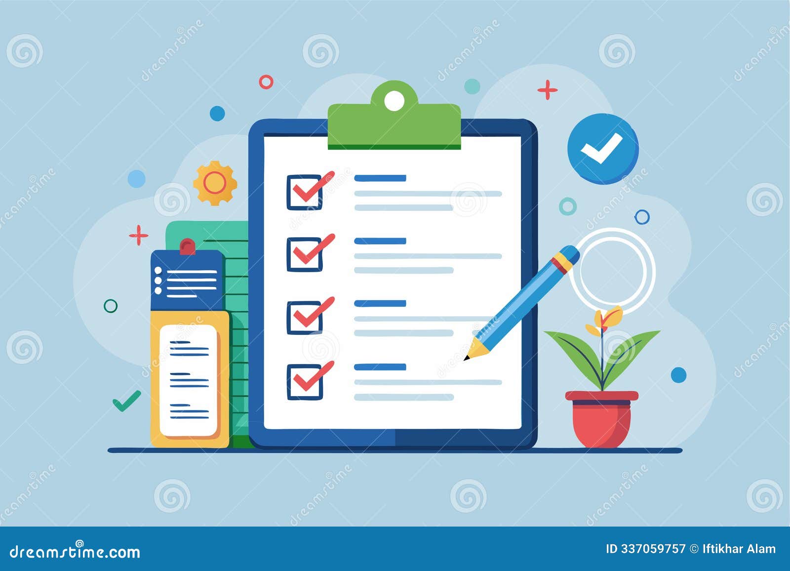 Colorful Checklist Calculator And Laboratory Design Vector Illustration ...