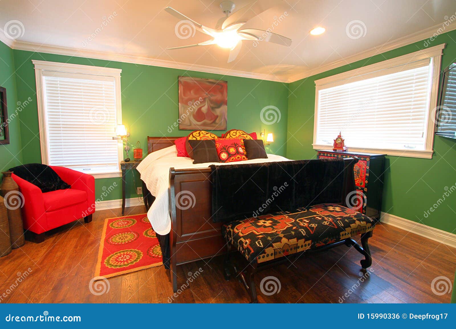 Colorful, cheery bedroom stock photo. Image of interior - 15990336