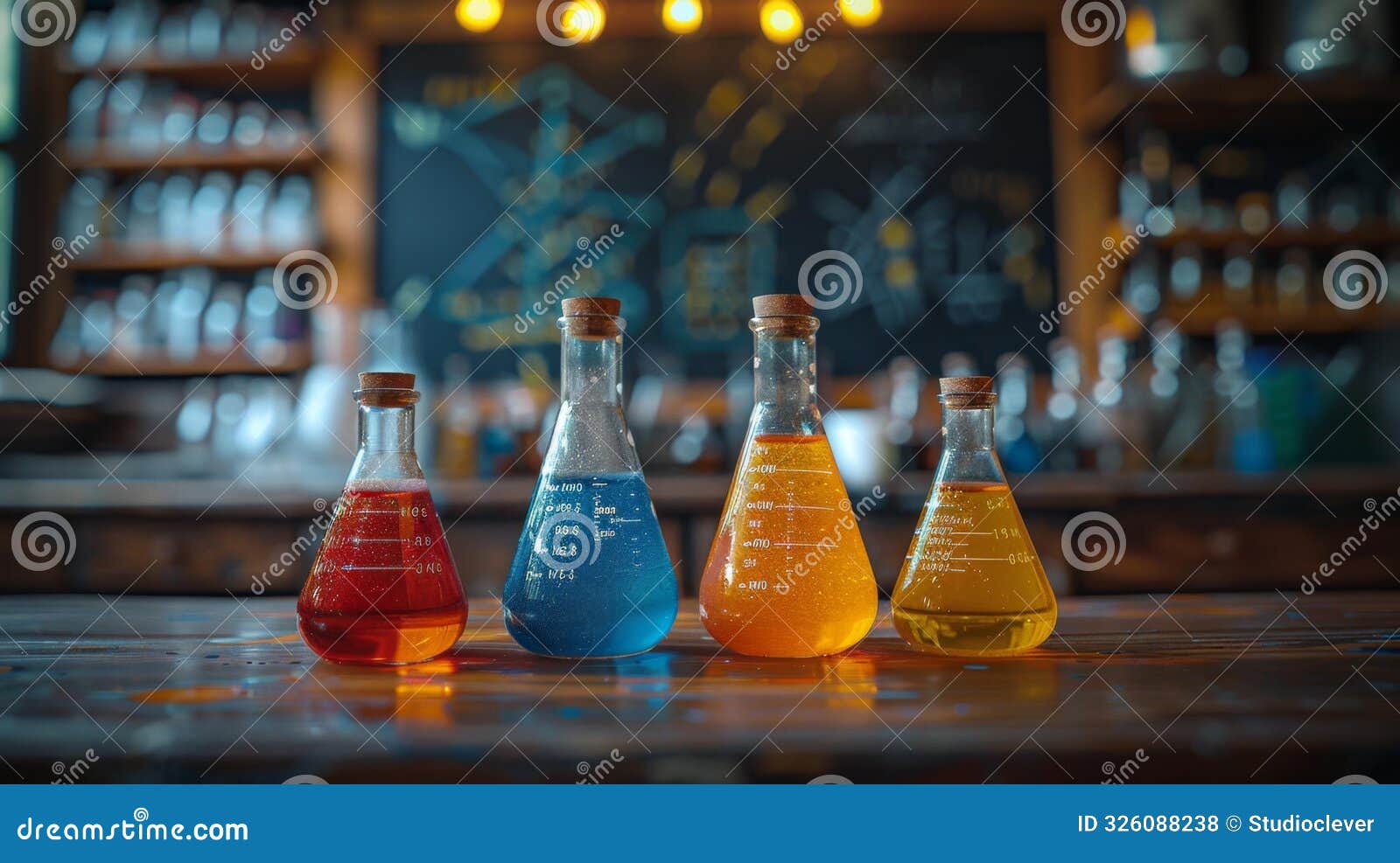Chemical Flasks With Reagents. Laboratory Glassware Whith Color Liquid ...