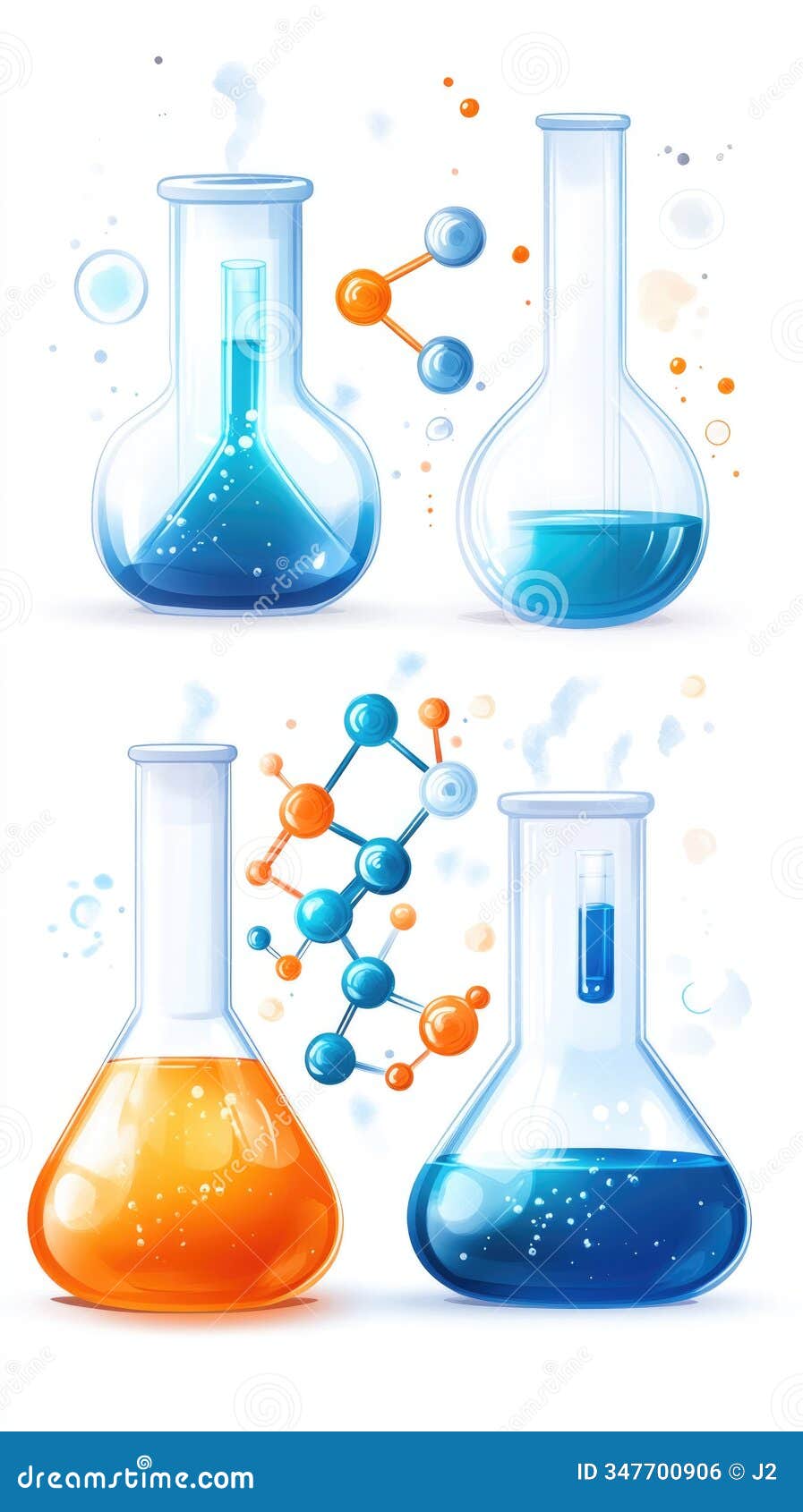 Colorful Chemistry Beakers and Molecular Structures in a Scientific Lab ...