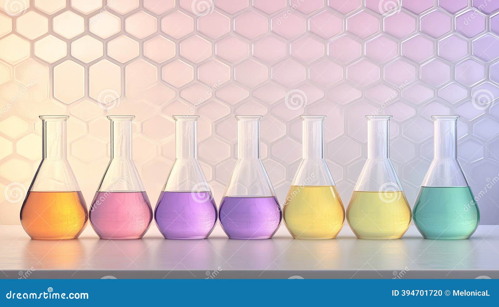 Chemistry Flasks With Colored Liquid On White Background. Science ...