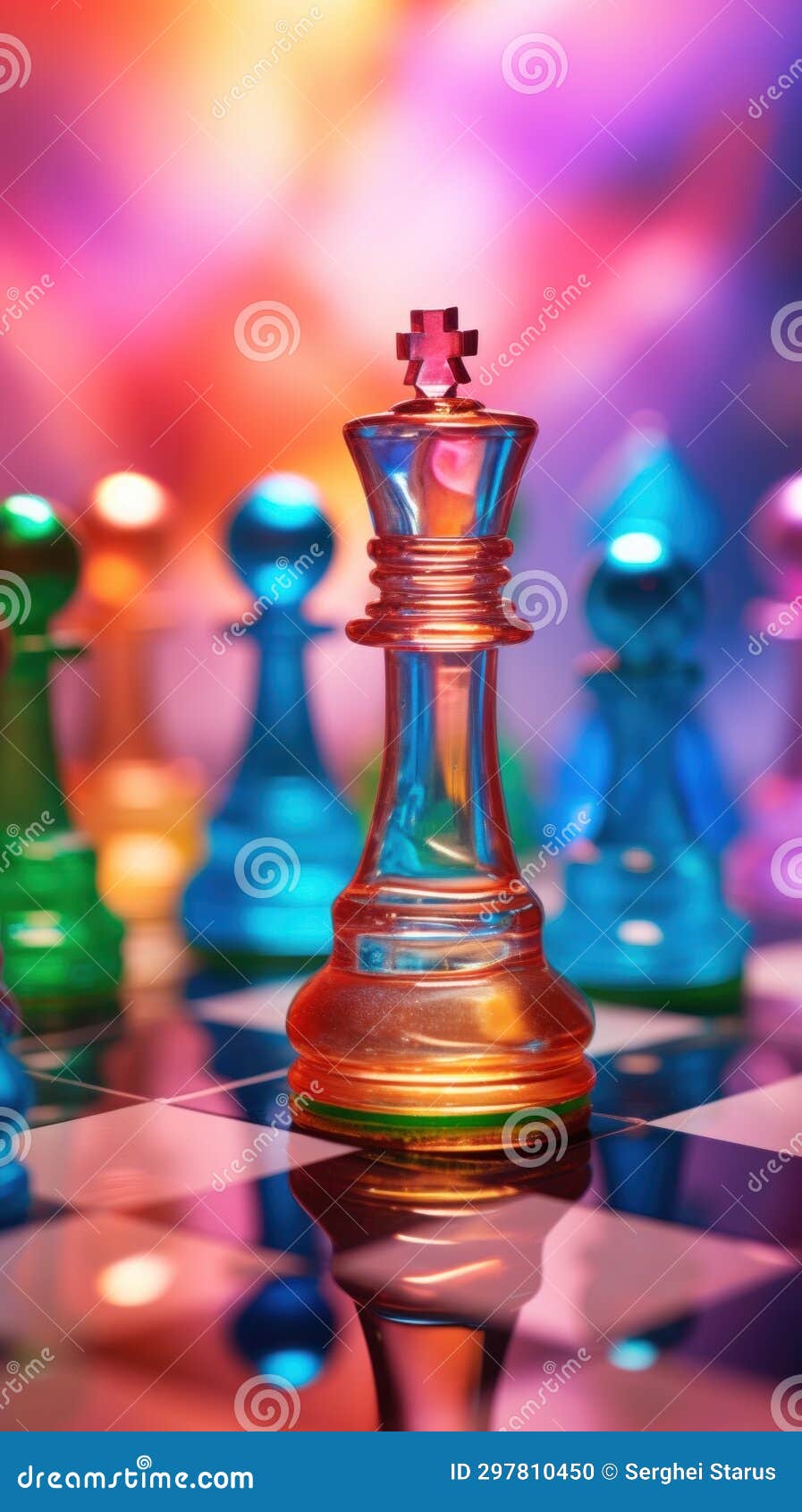 A Colorful Chess Board with a King on Top, AI Stock Illustration ...
