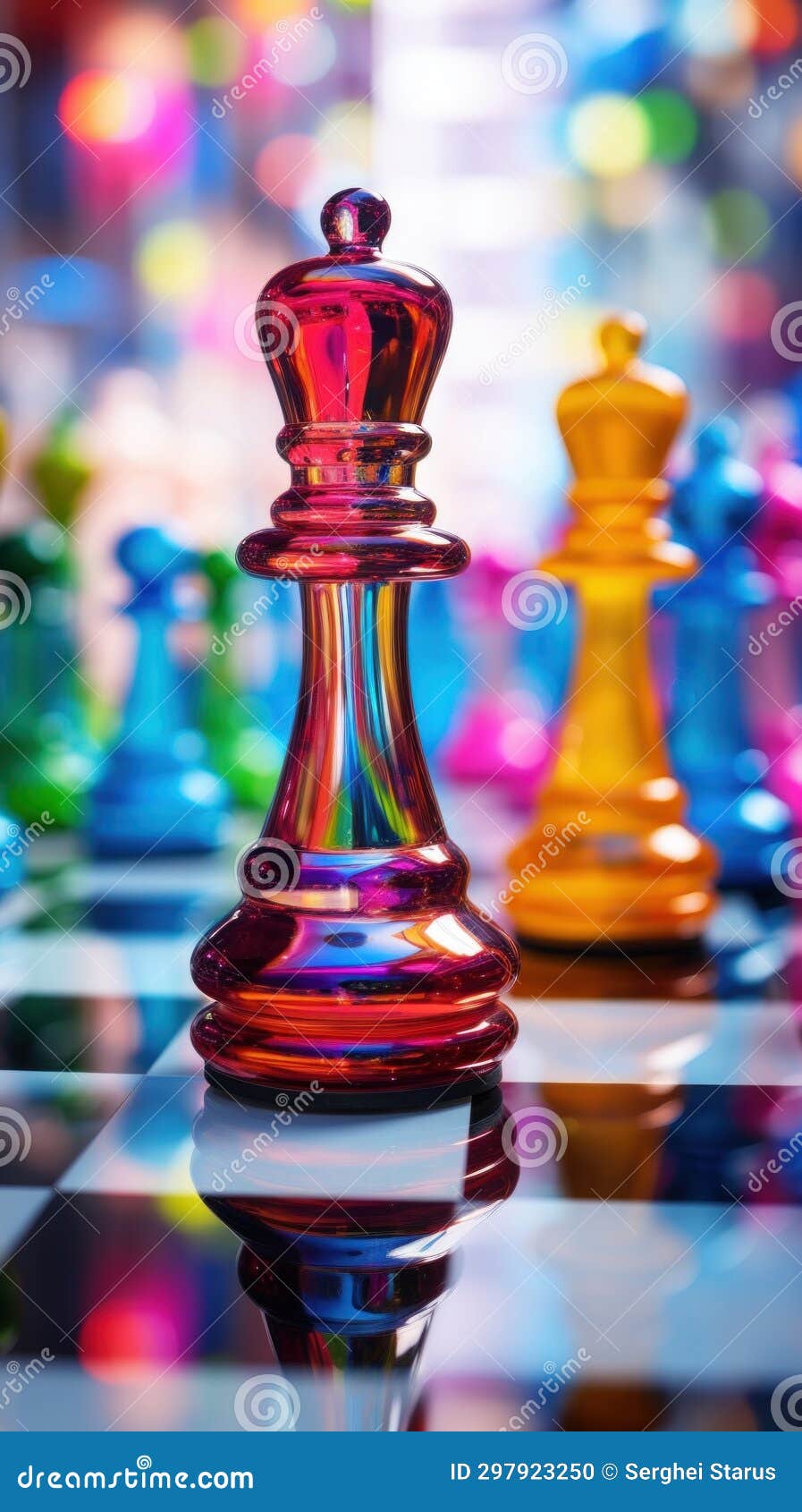 Colorful Chess Pieces on a Checkered Board, AI Stock Photo - Image of ...