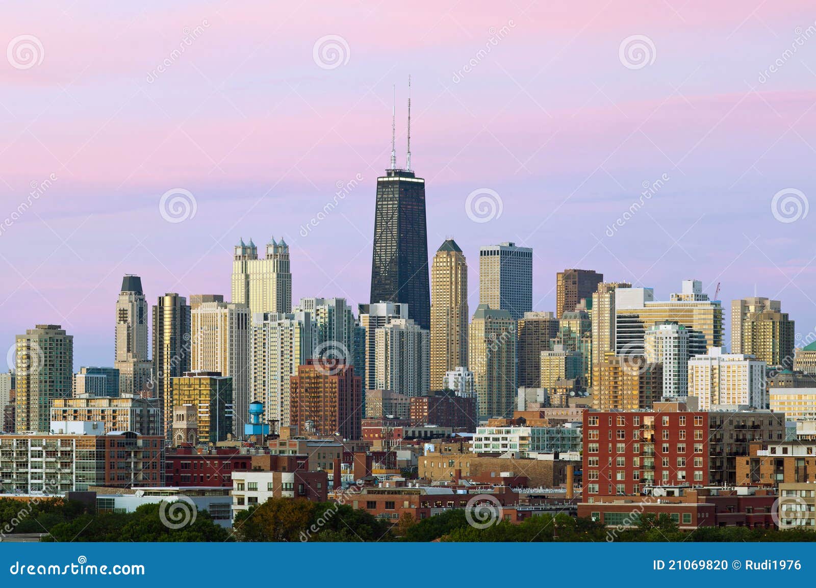 Colorful Chicago Skyline at Twilight. Stock Photo - Image of ...