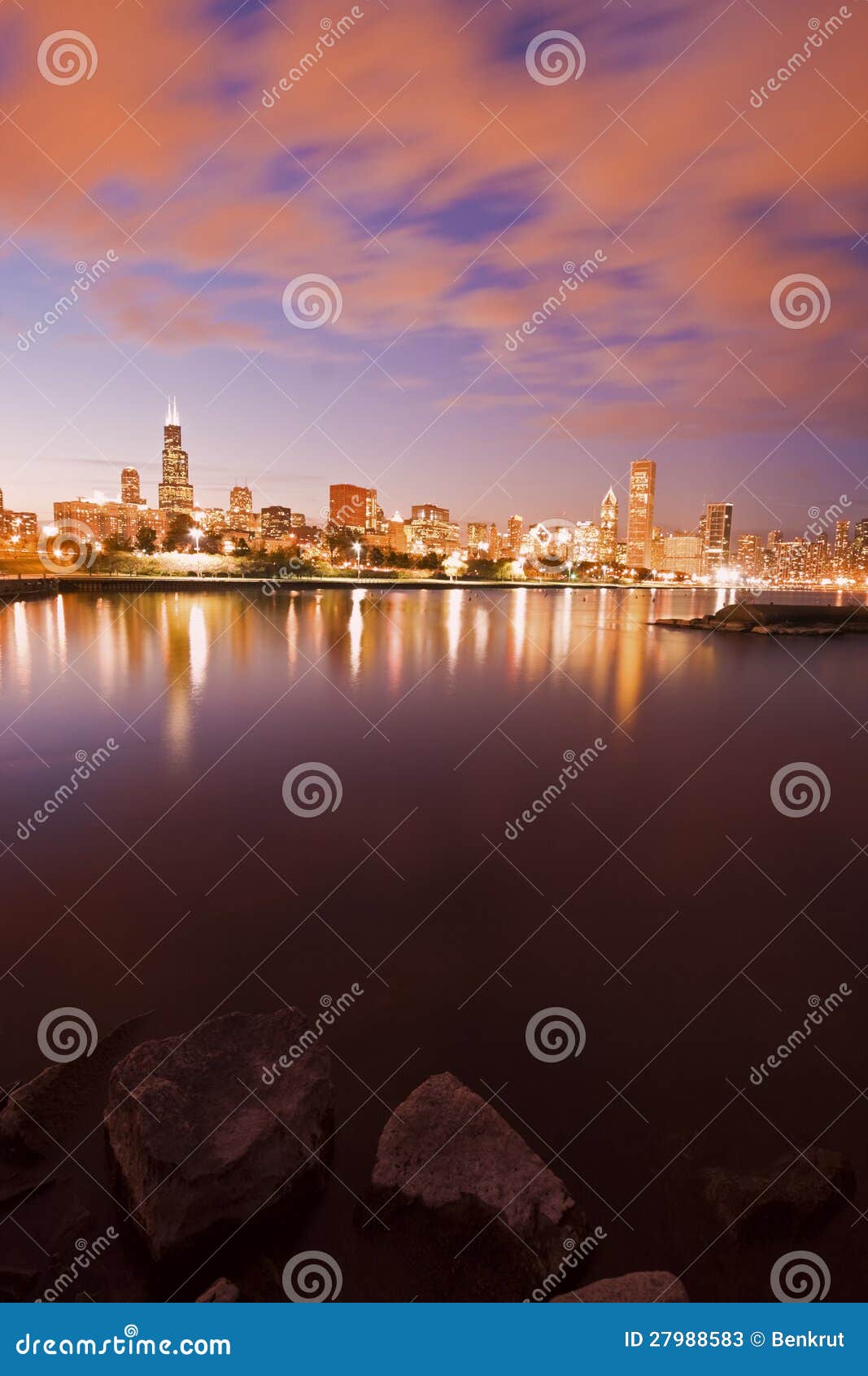 Colorful Chicago sunset stock image. Image of sunset - 27988583