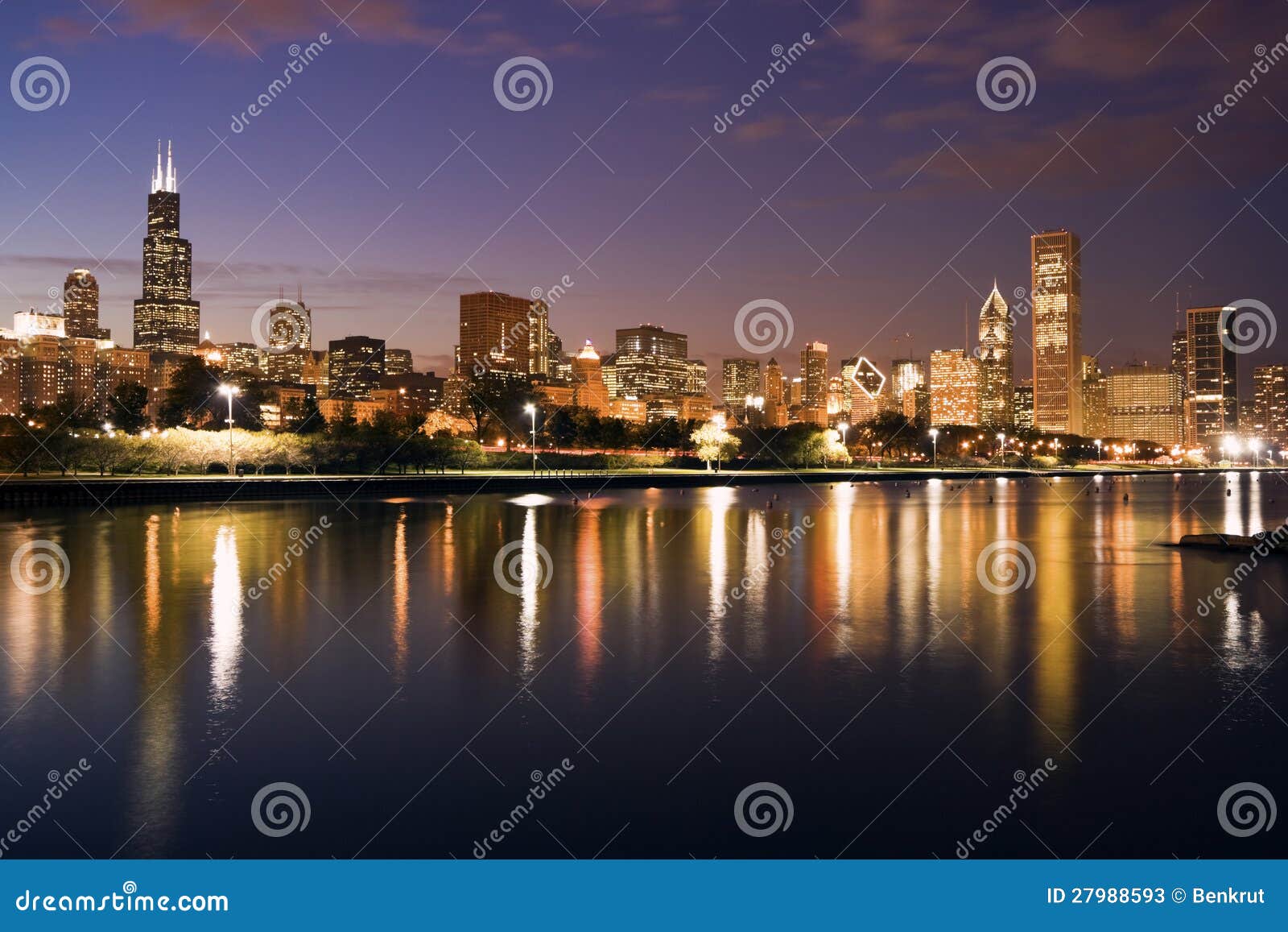 Colorful Chicago sunset stock image. Image of building - 27988593