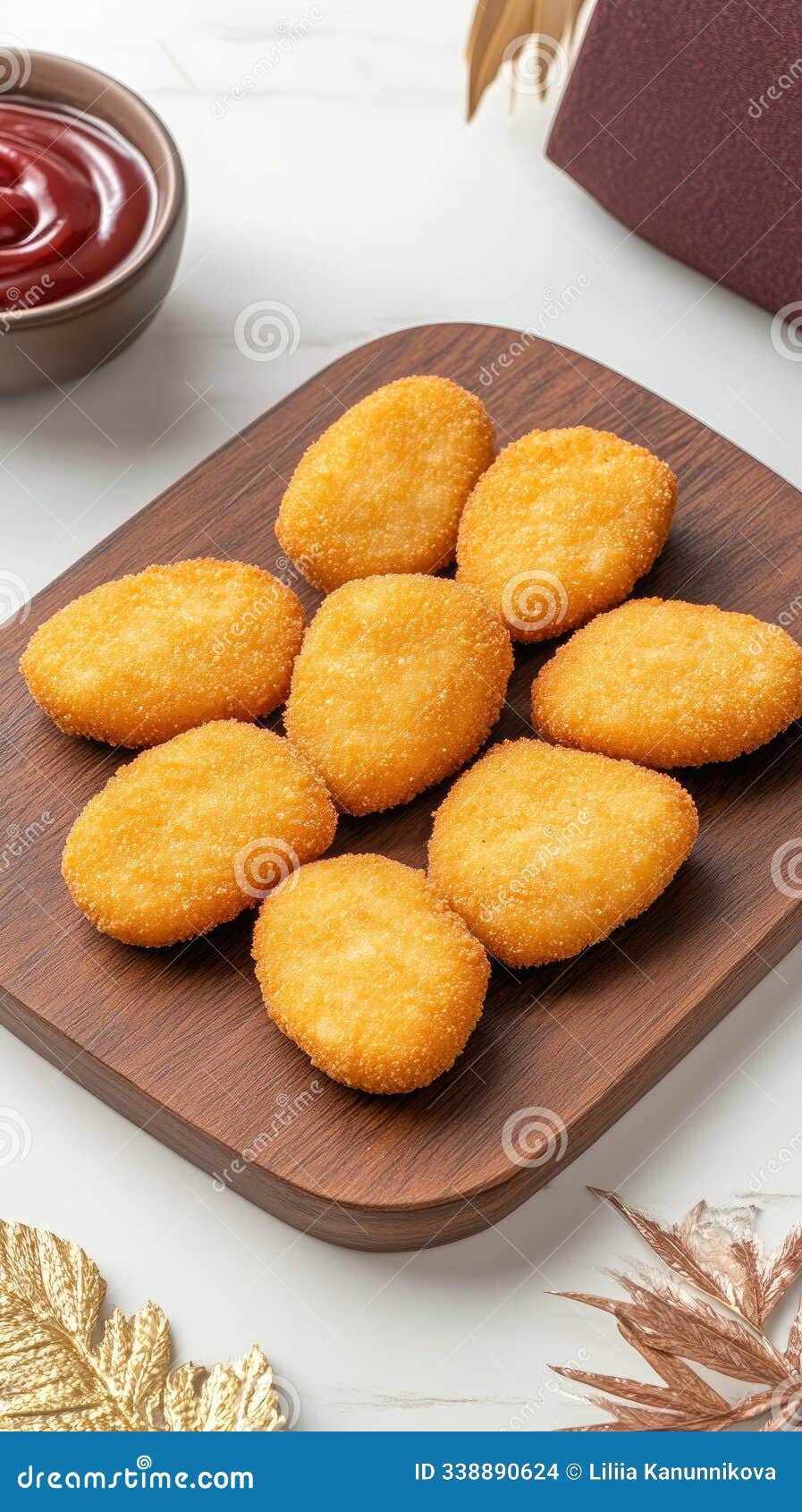 Colorful Chicken Nuggets Served with Ketchup on a Rustic Board, Set ...
