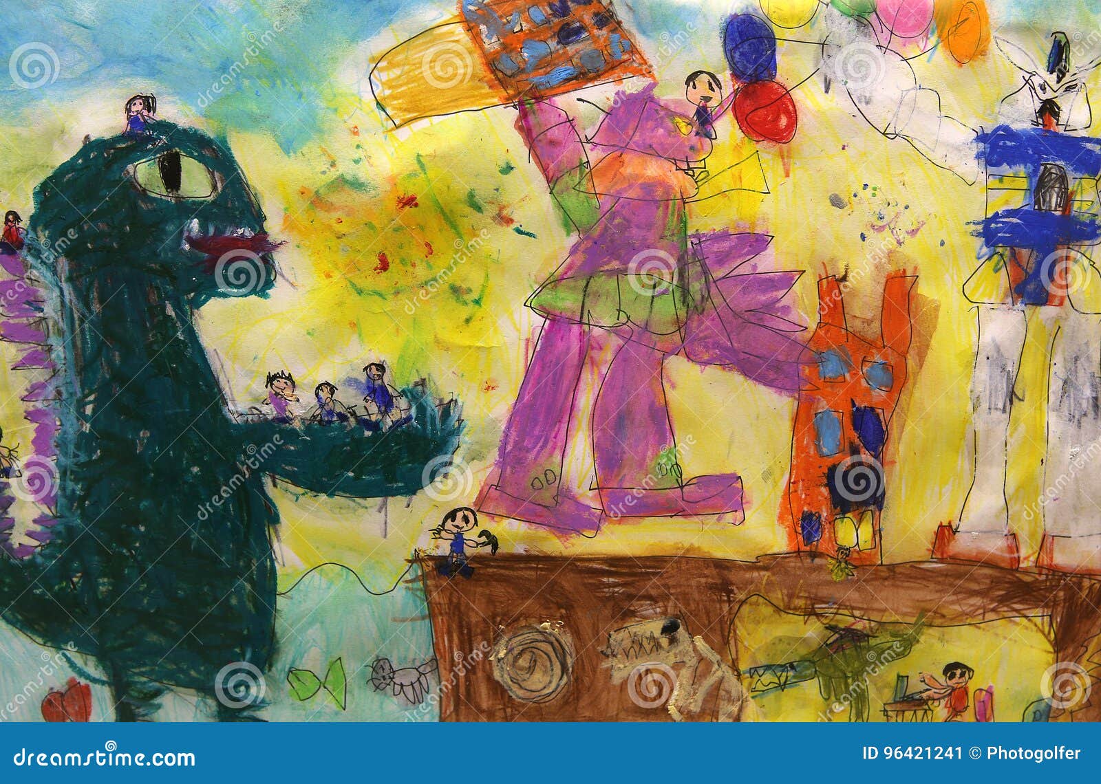 Colorful child drawing stock illustration. Illustration of artwork ...