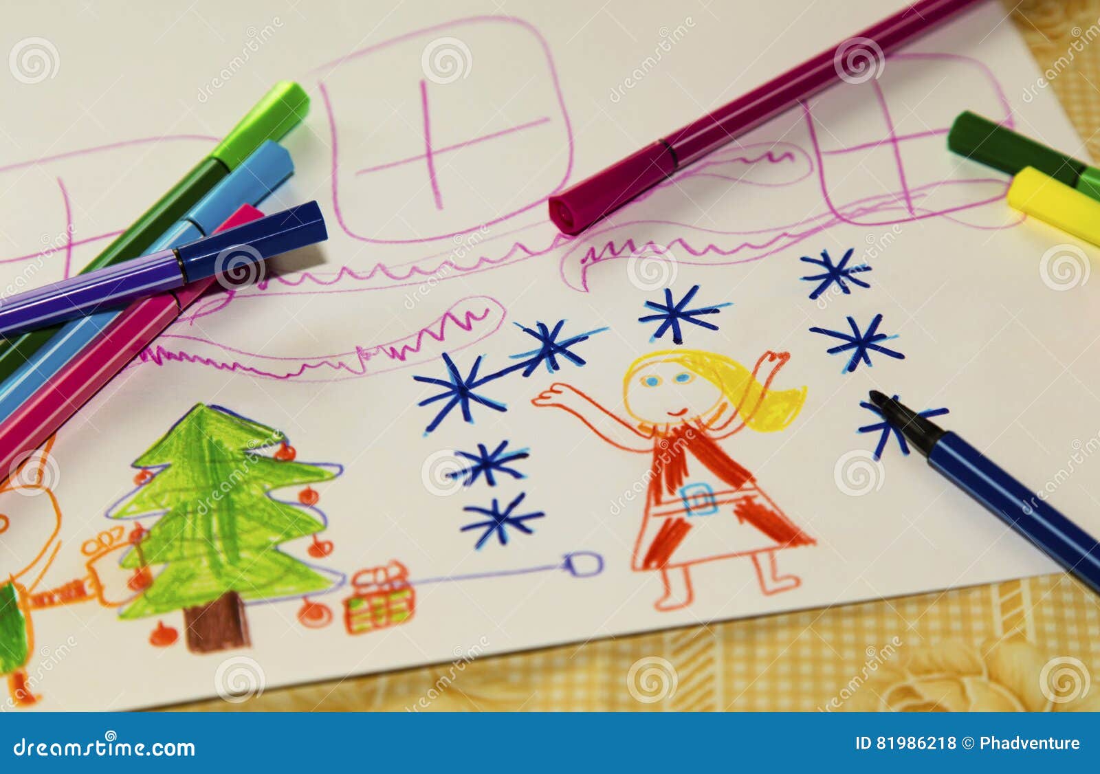 Colorful Children`s Drawing Stock Photo - Image of funny, child: 81986218