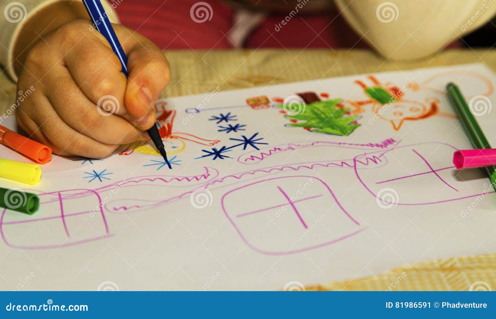 Colorful Children`s Drawing Stock Image - Image of happy, sketch: 81986591