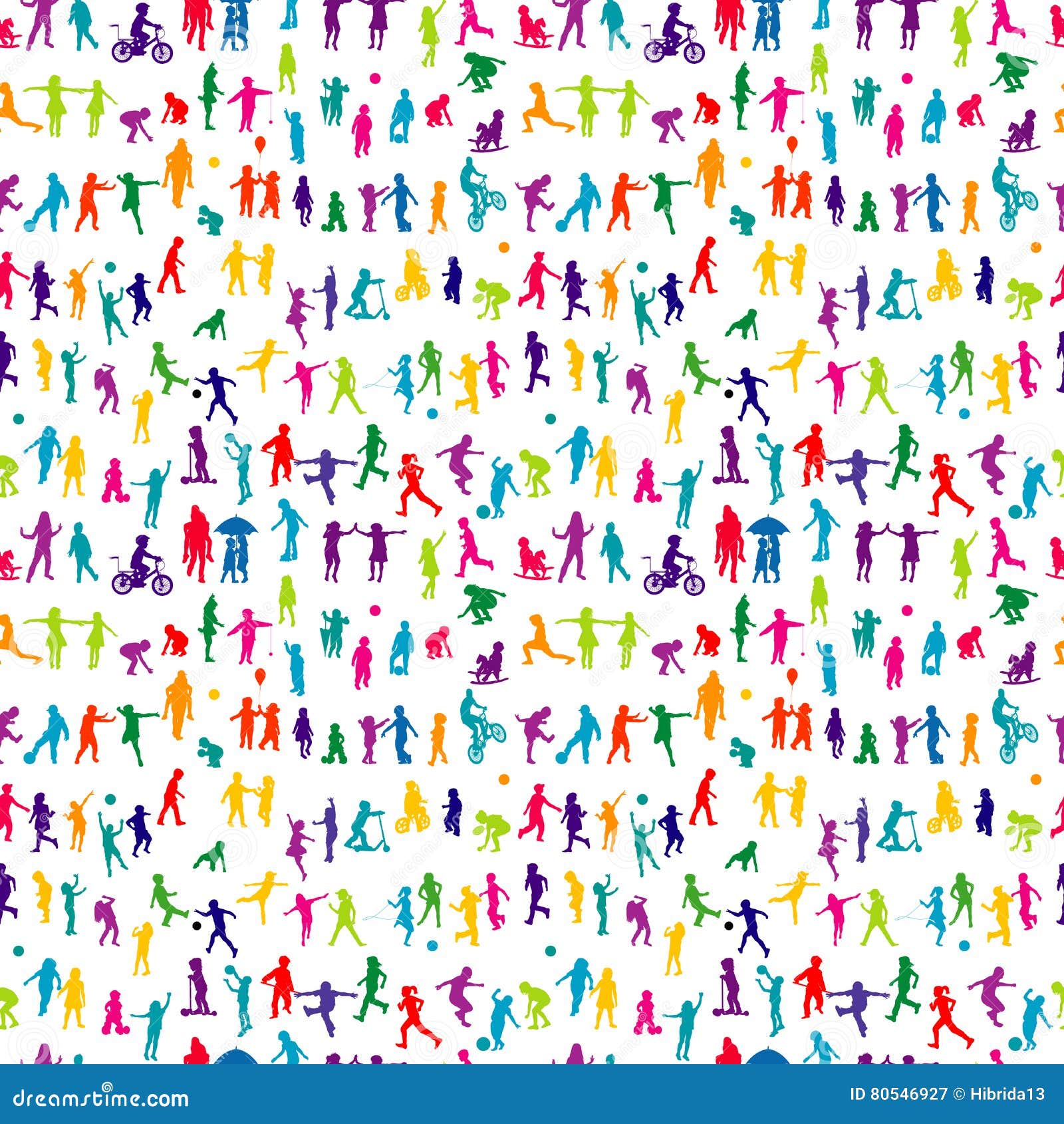 Colorful Children Silhouettes Seamless Stock Vector - Illustration of ...