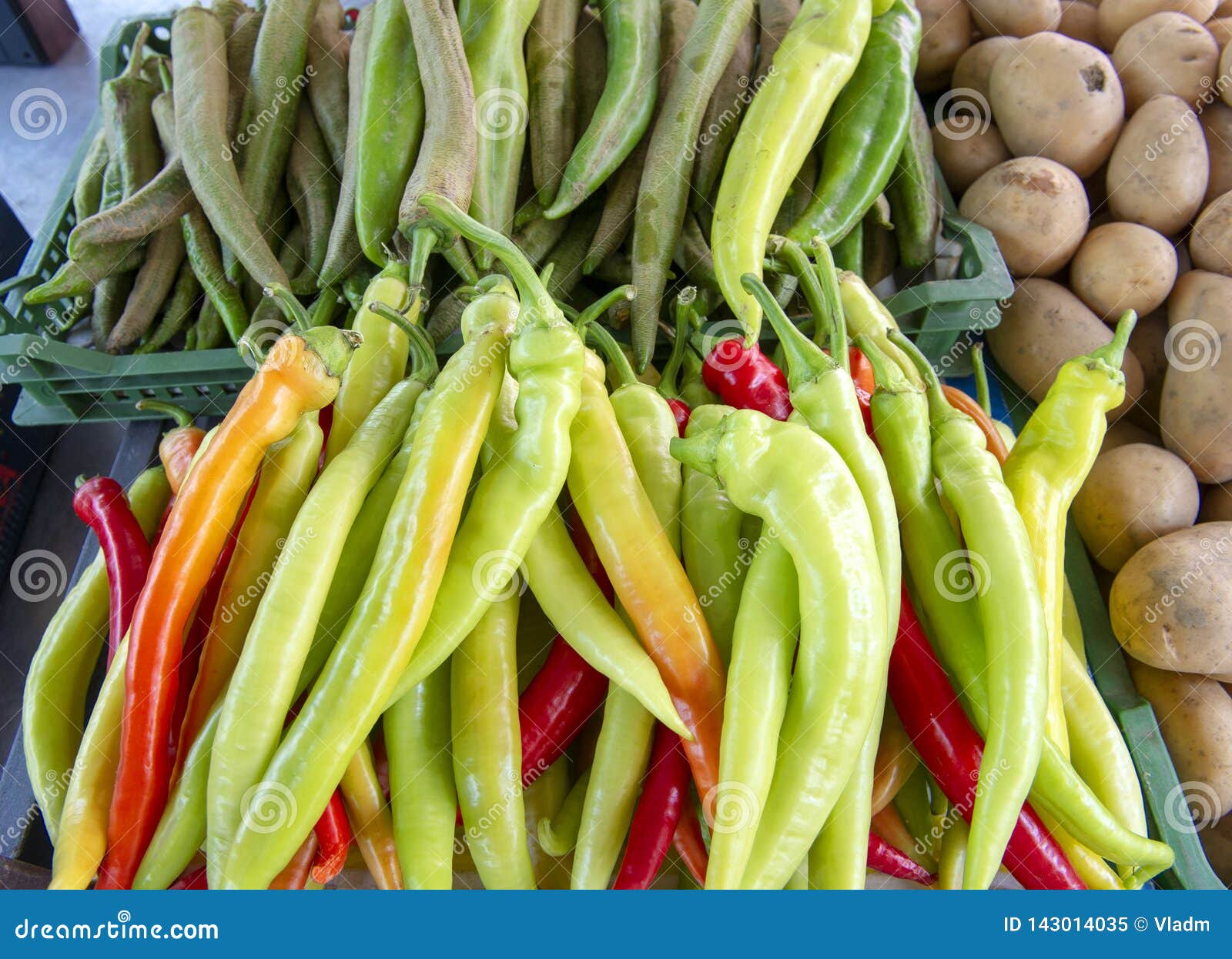 Colorful Chilli Peppers on Market Stand Stock Image - Image of peppers ...