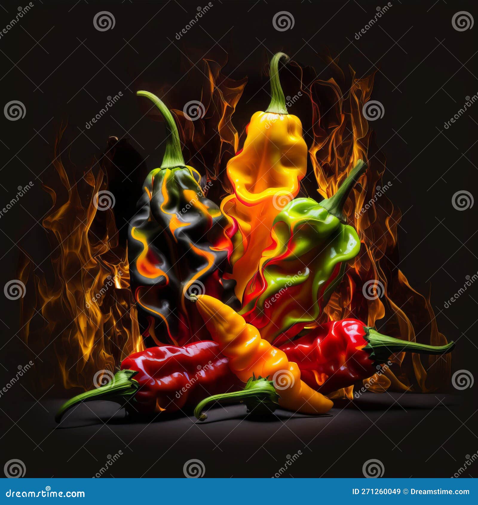 Colorful Chillis, Chile S with Flames and Fire. Hot Chillis Stock ...